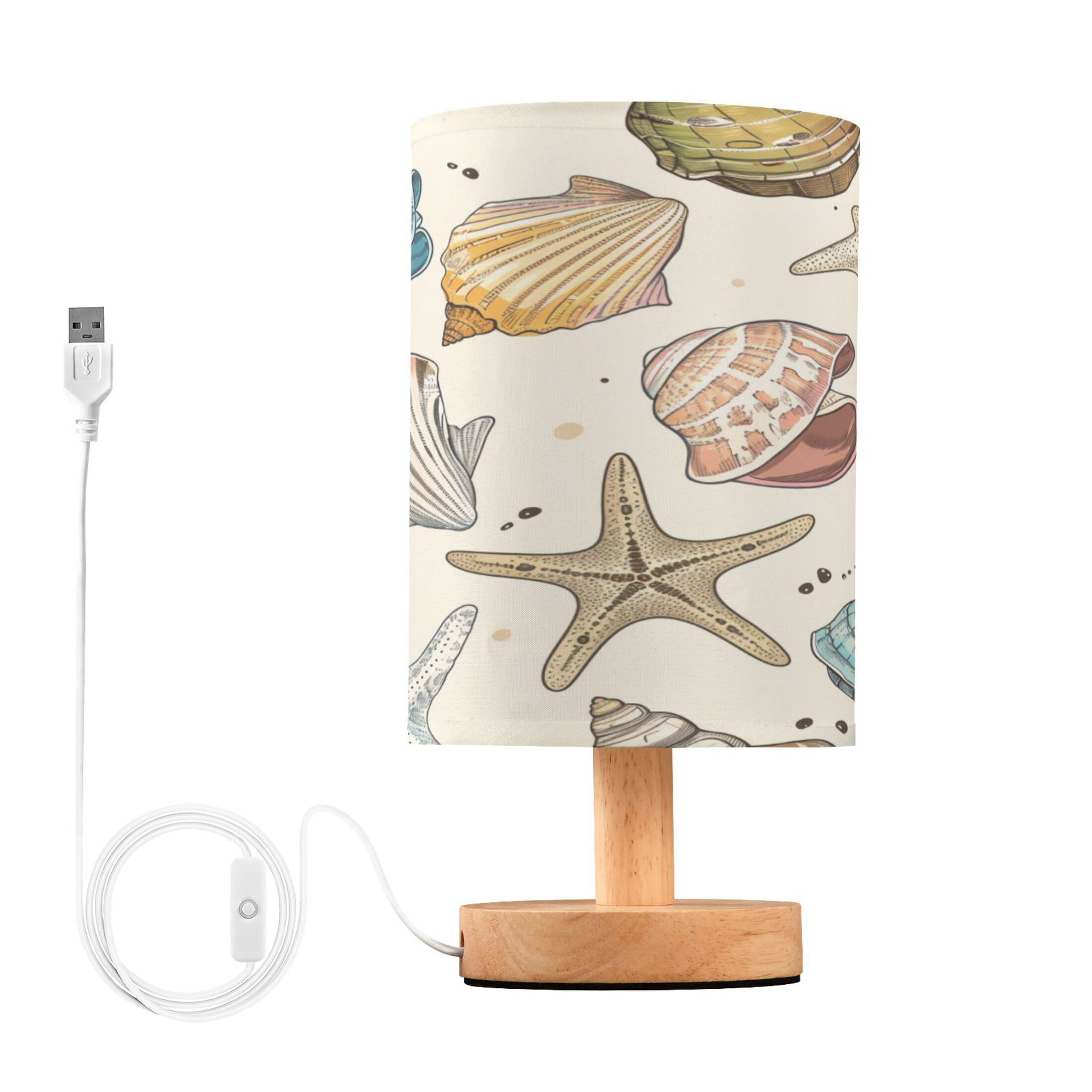 Hand Drawn Seashells Beach Stars Bedside Table Lamp Desk Warm Lights ...