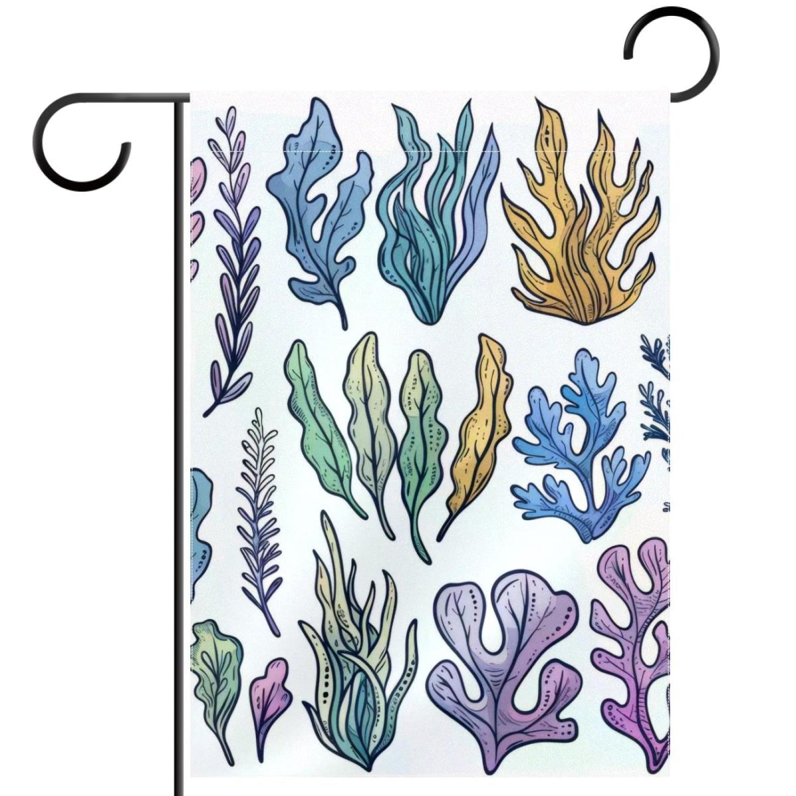 Hand Drawn Seaweed Underwater Plants Ocean Coral Decorative Garden Flag ...