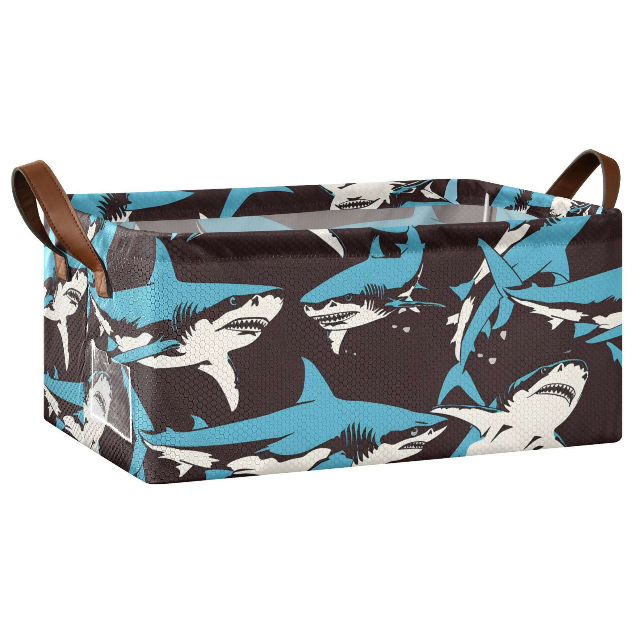Hand Drawn Sharks Collapsible Storage Bins Fabric Shelf Baskets with ...