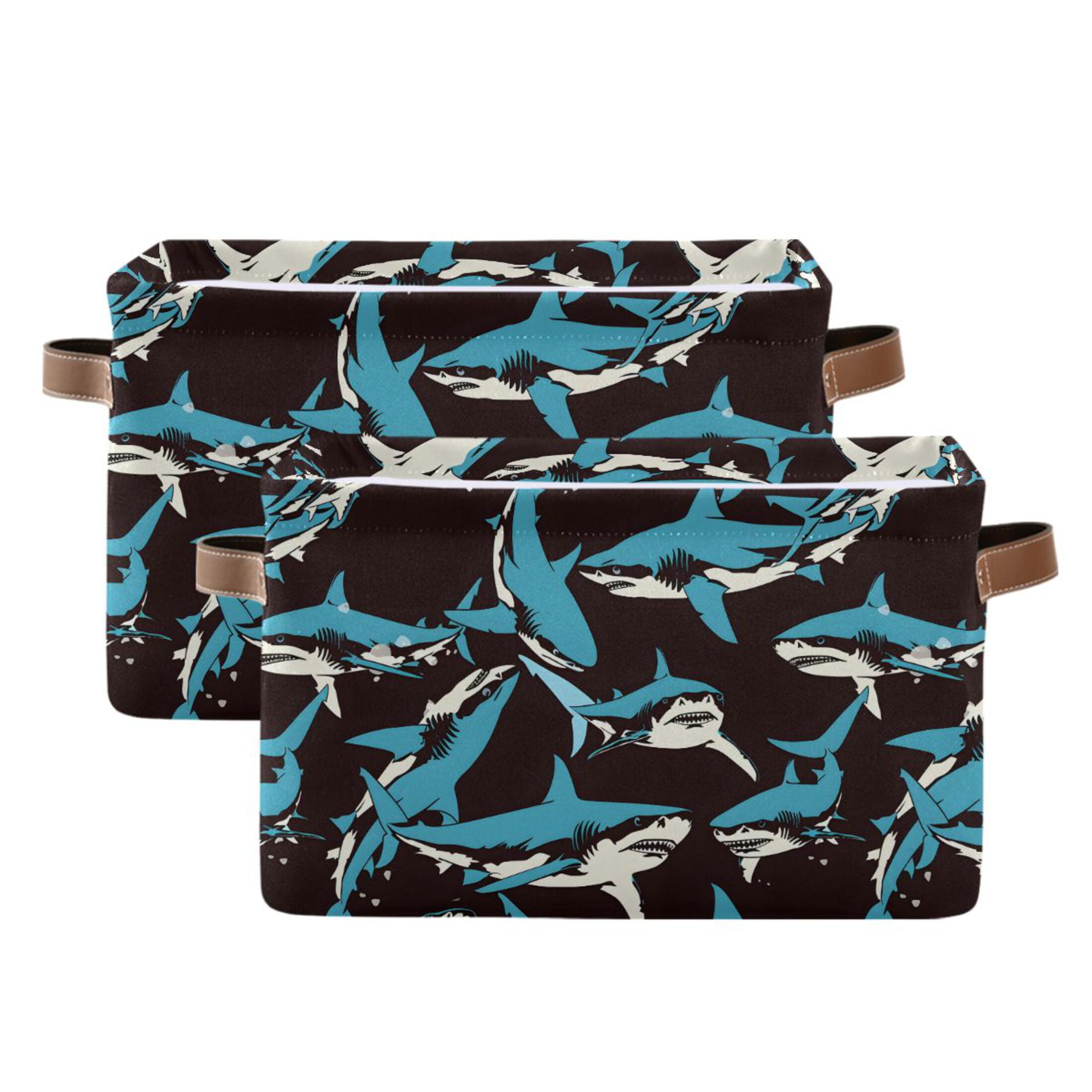 Hand Drawn Sharks Storage Bins with Handle Fabric Organizer Basket ...