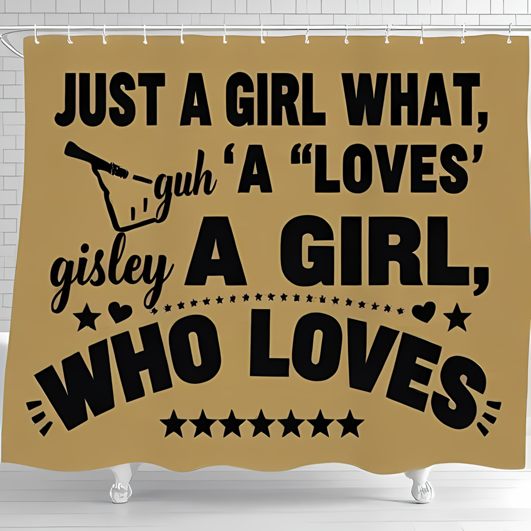 Hand-Drawn Shower Curtain with Playful Text and Stars - Vintage Style ...