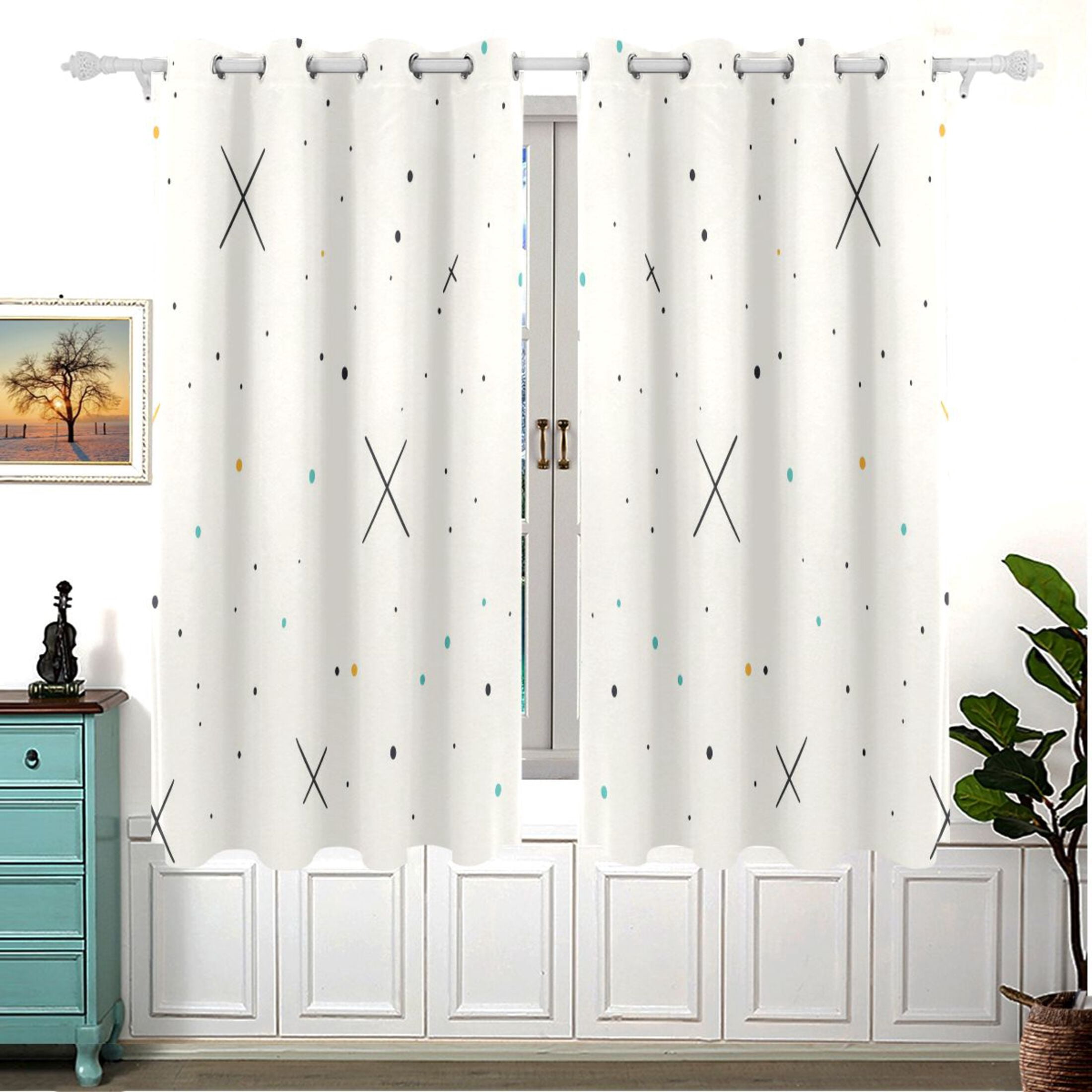 Hand Drawn Simple Patterns 63x55in Window Curtain Panels 63x55in 2 ...
