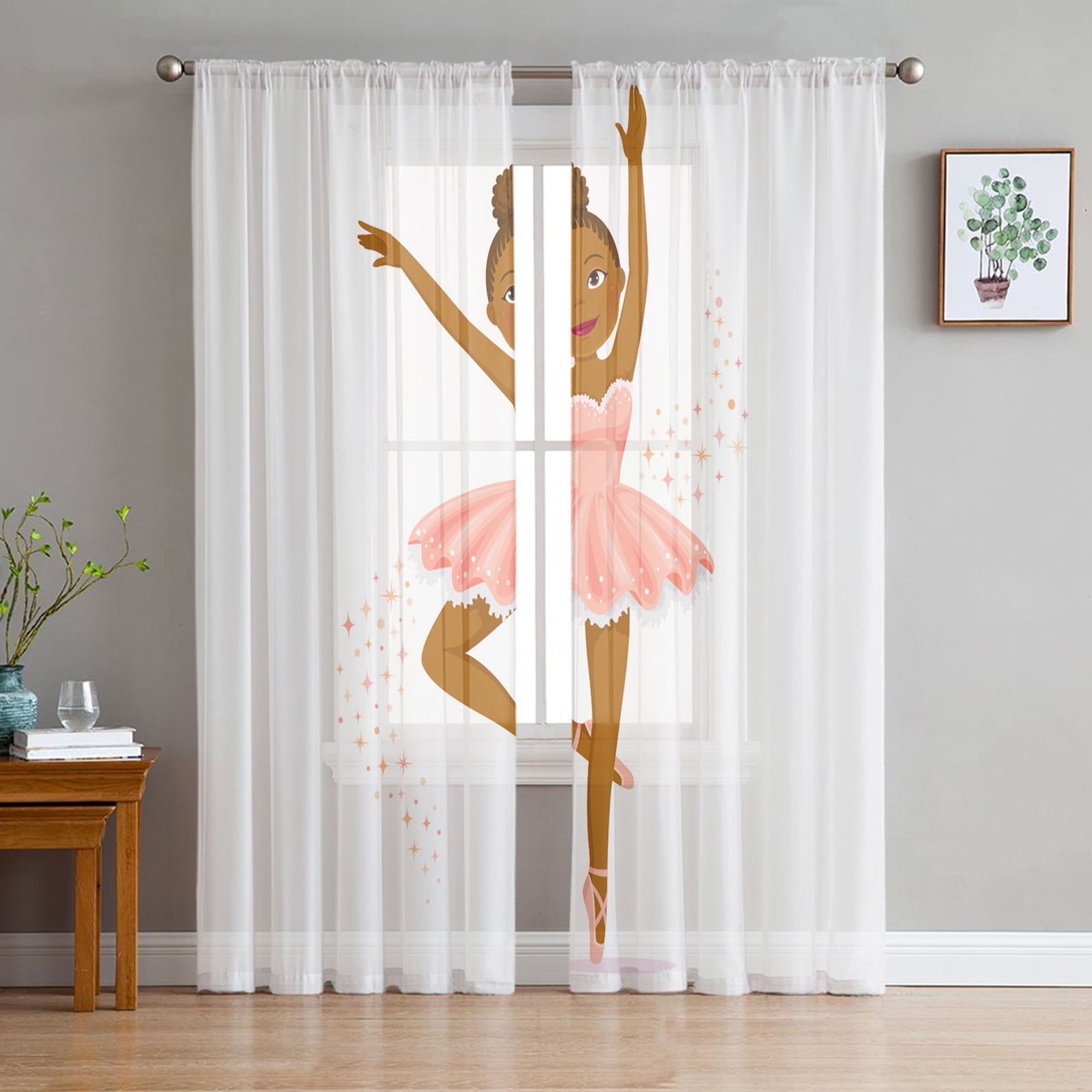 Hand Drawn Sketch Ballet Girl Sheer Curtains for Living Room Bedroom ...
