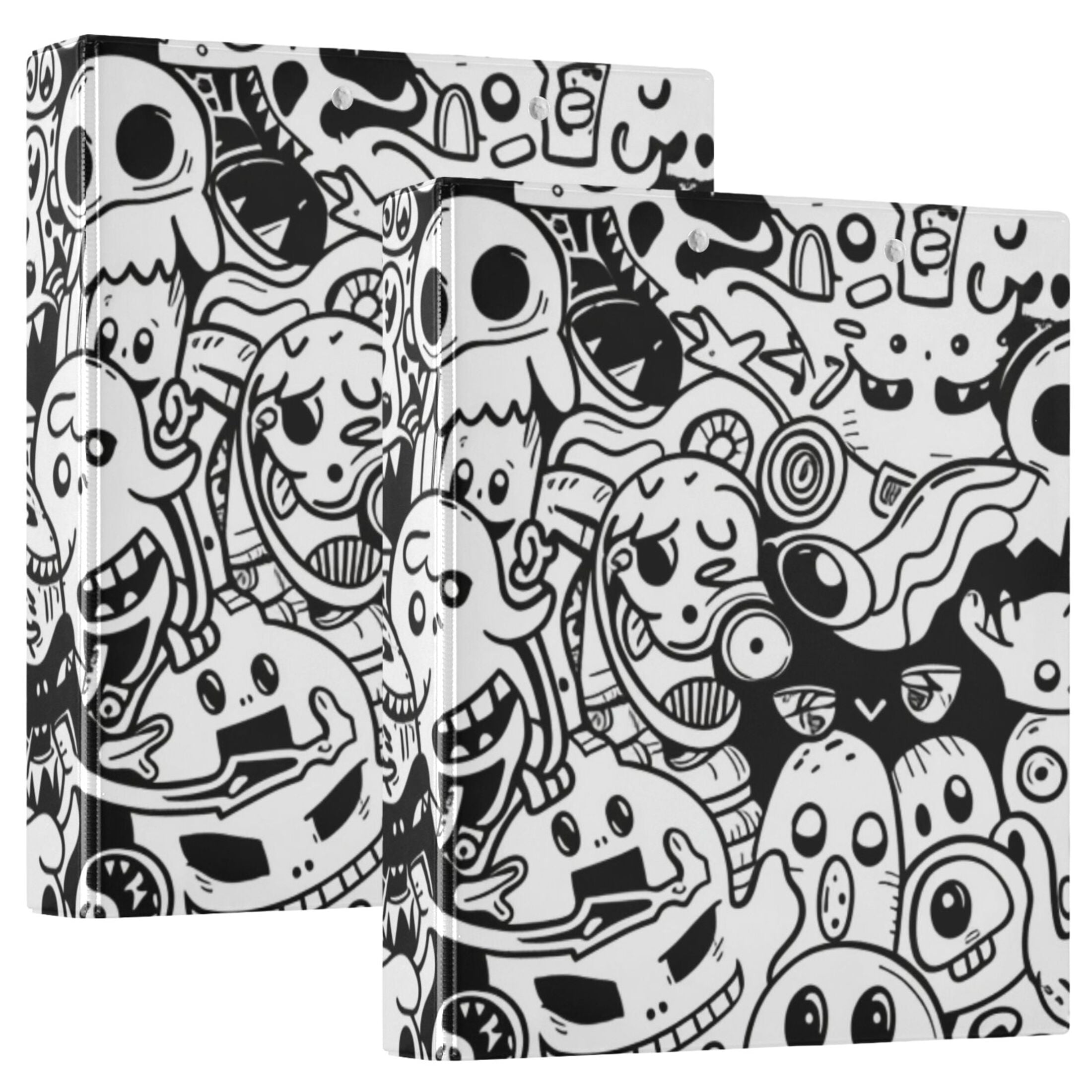 Hand Drawn Skulls Horror Round Ring Binder 3 Rings 1.5" Capacity File ...