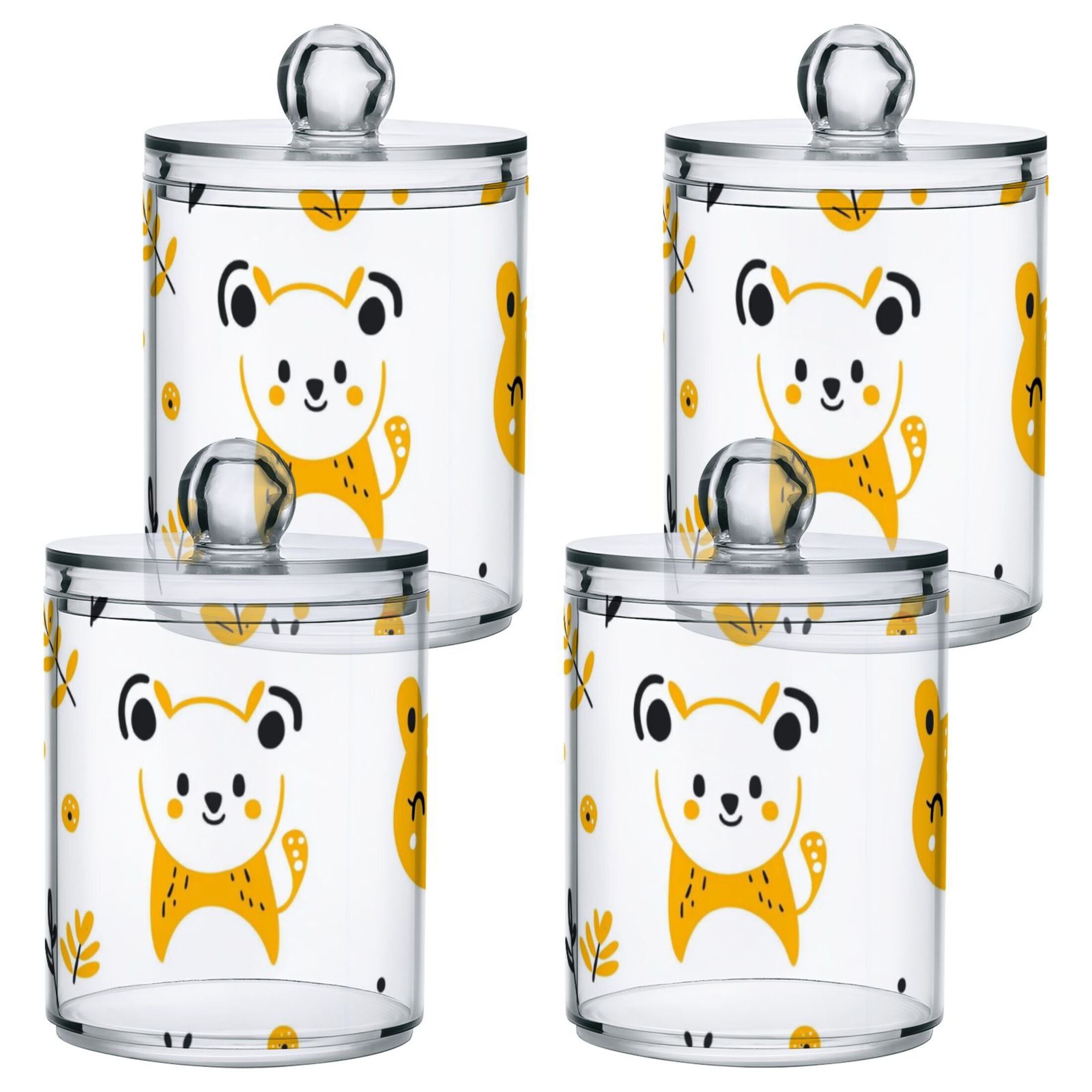 Hand Drawn Small Animals Bathroom Canisters Set of 4 Translucent ...