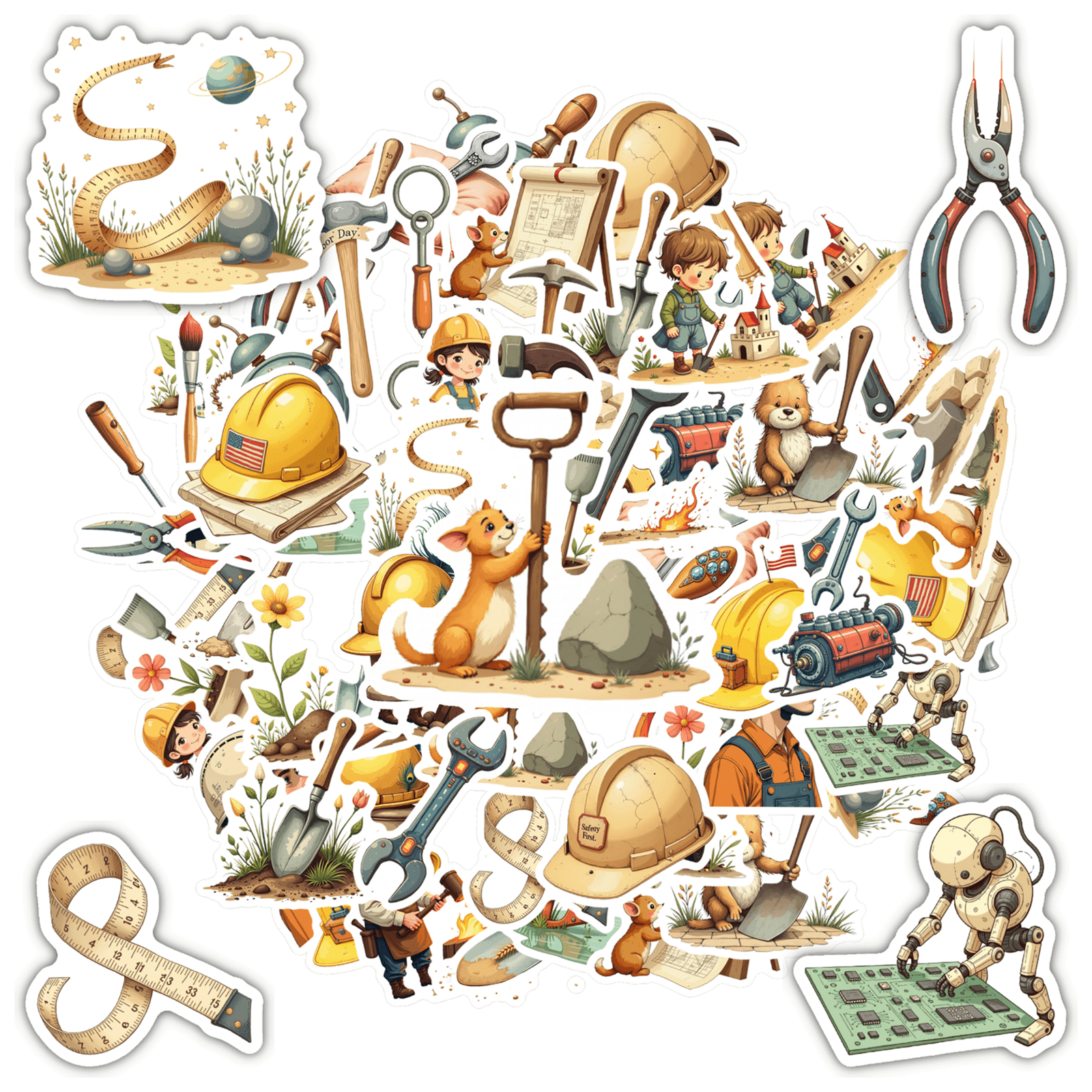 Hand-Drawn Stationery Stickers Construction Kids Stickers Toy Building ...