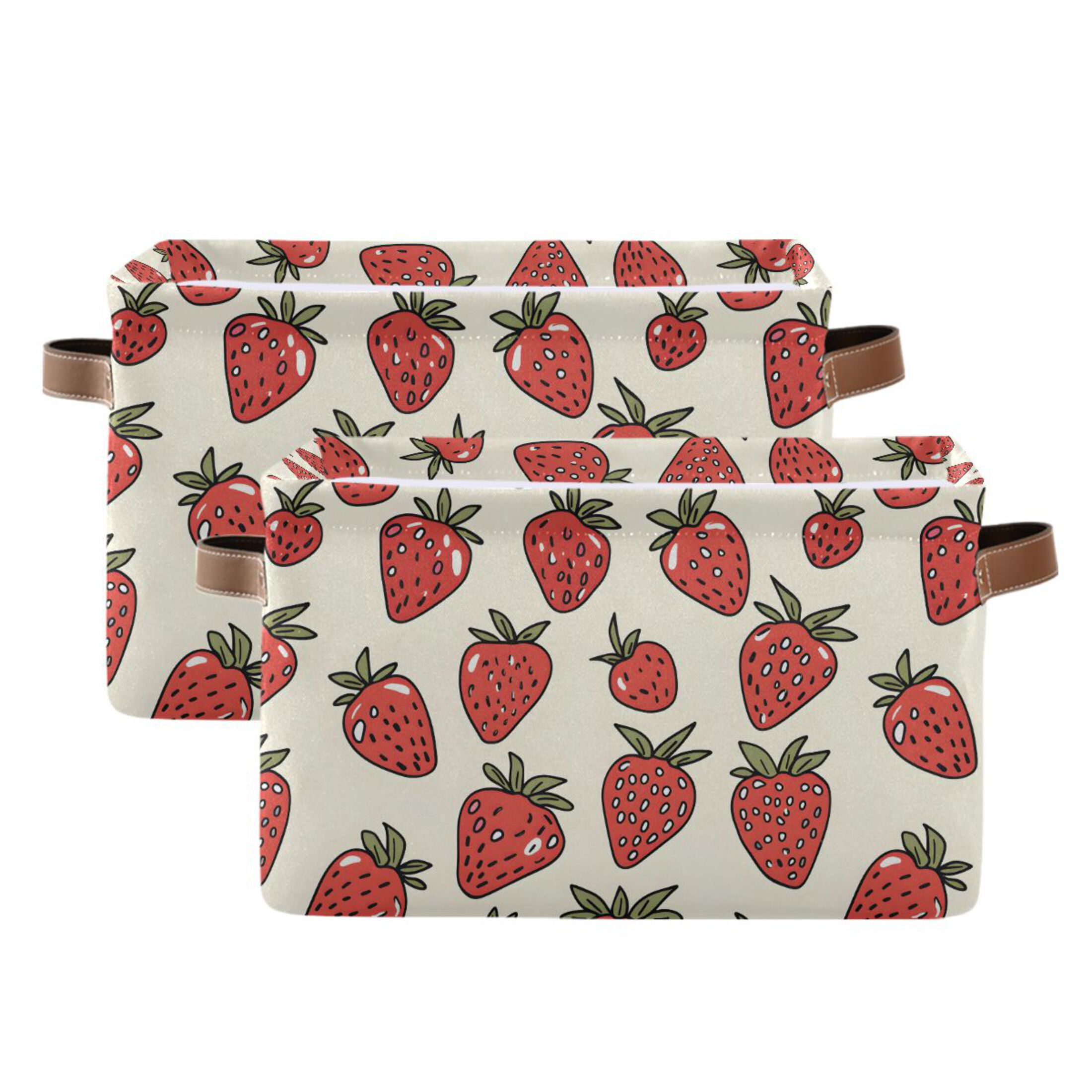 Hand Drawn Strawberry Storage Bins with Handle Fabric Organizer Basket ...