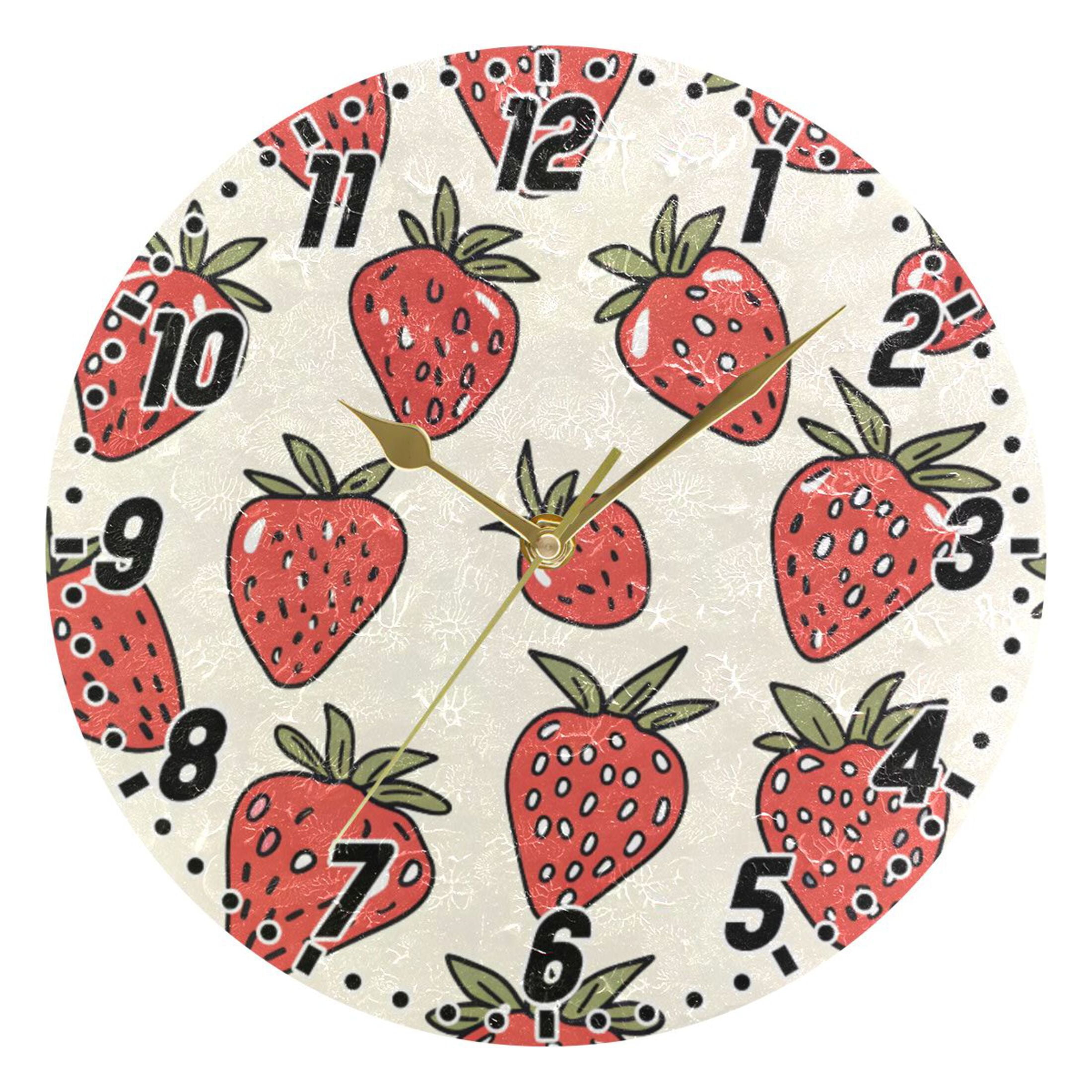 Hand Drawn Strawberry Wall Clock 9.8 inch Battery Operated Clocks Non ...
