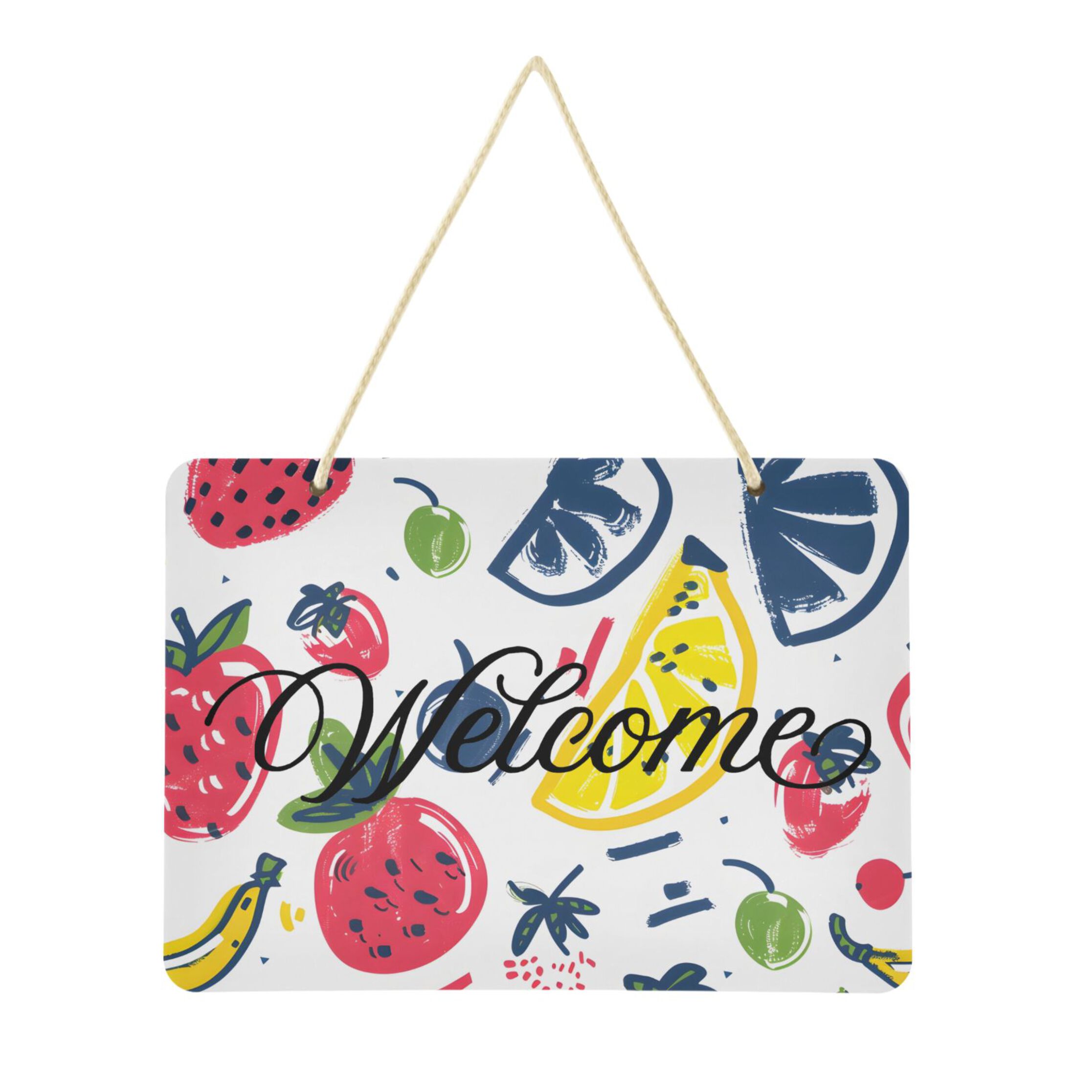Hand Drawn Summer Fruit Welcome Sign Front Door PVC 14x10 inch Hanger ...