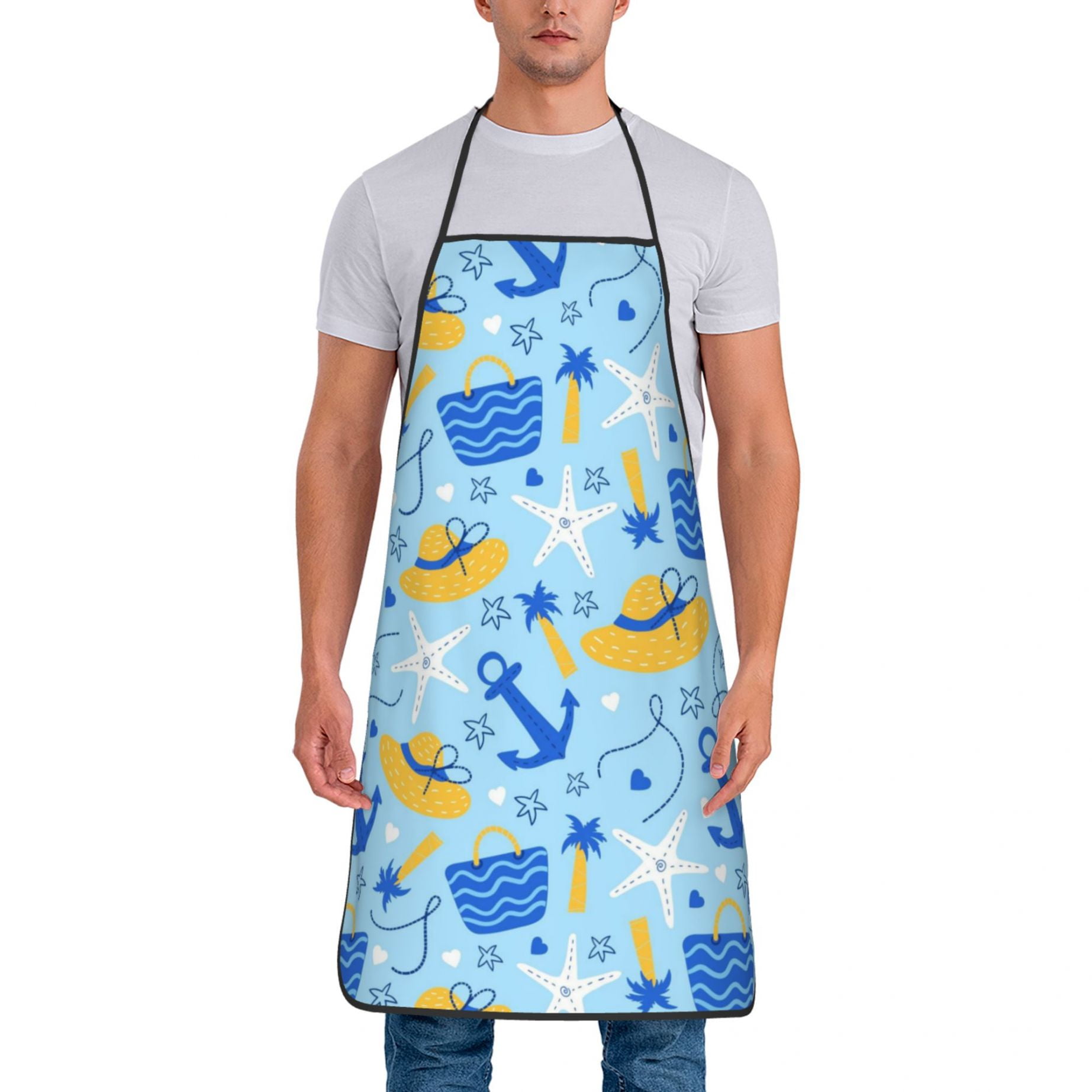 Hand Drawn Summer Nautical Anchor Aprons for Women Men Waterproof Apron ...