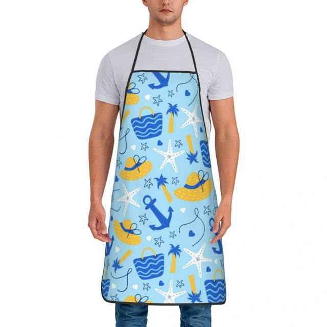 Hand Drawn Summer Nautical Anchor Aprons for Women Men Waterproof Apron ...