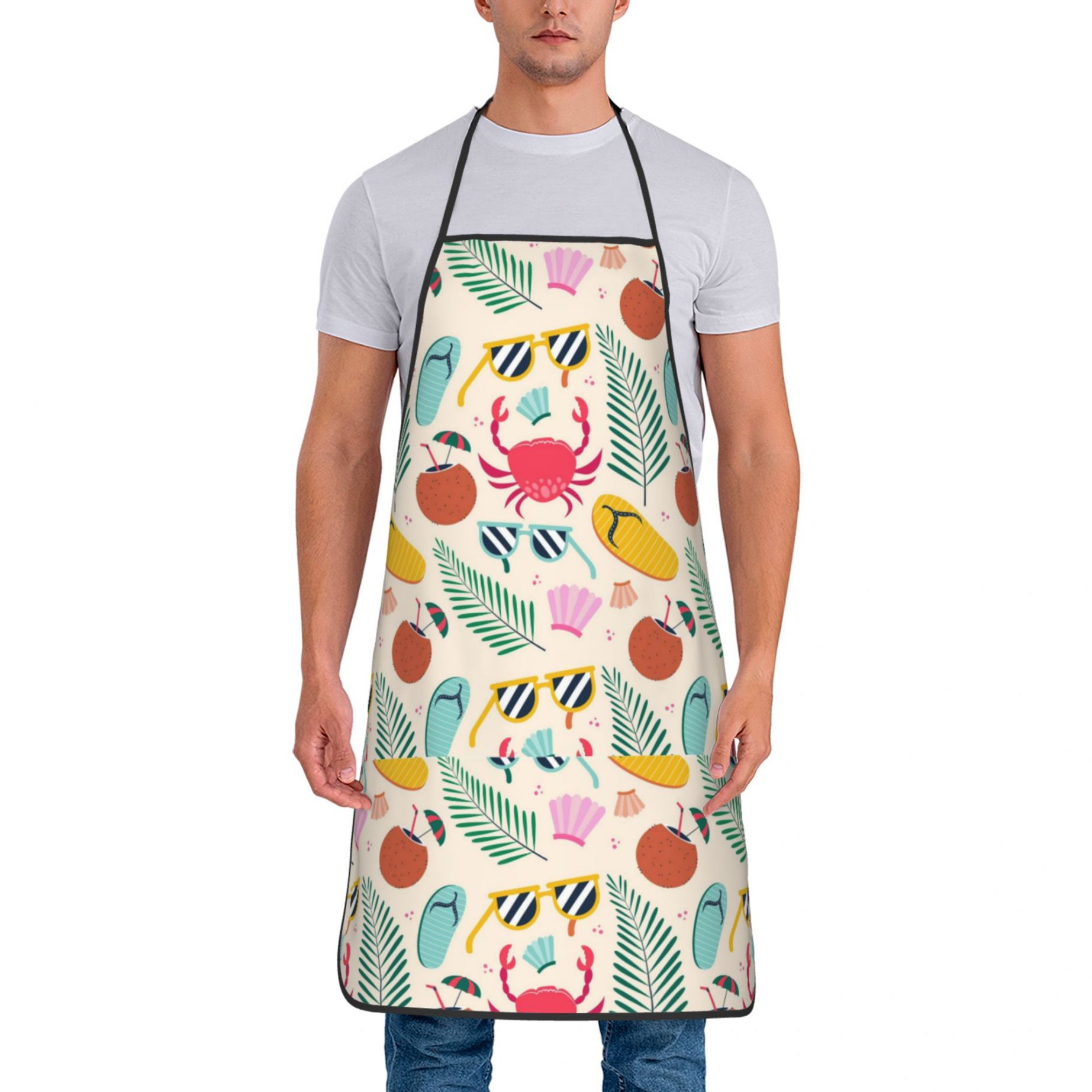 Hand Drawn Summer Tropical Aprons for Women Men Waterproof Apron ...