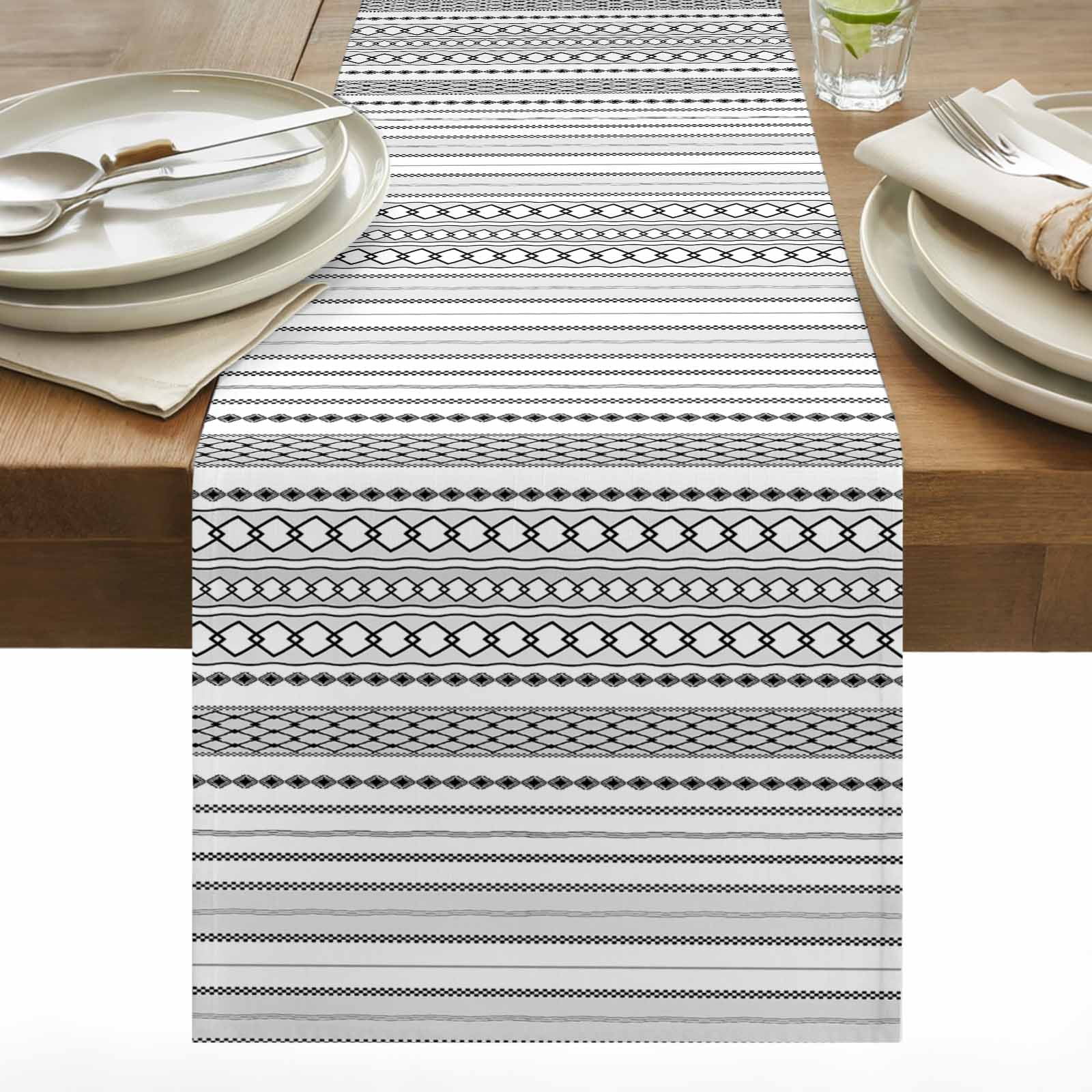 Hand Drawn Table Runner 13x120 inch Line Grid Threads Lattices Cotton ...