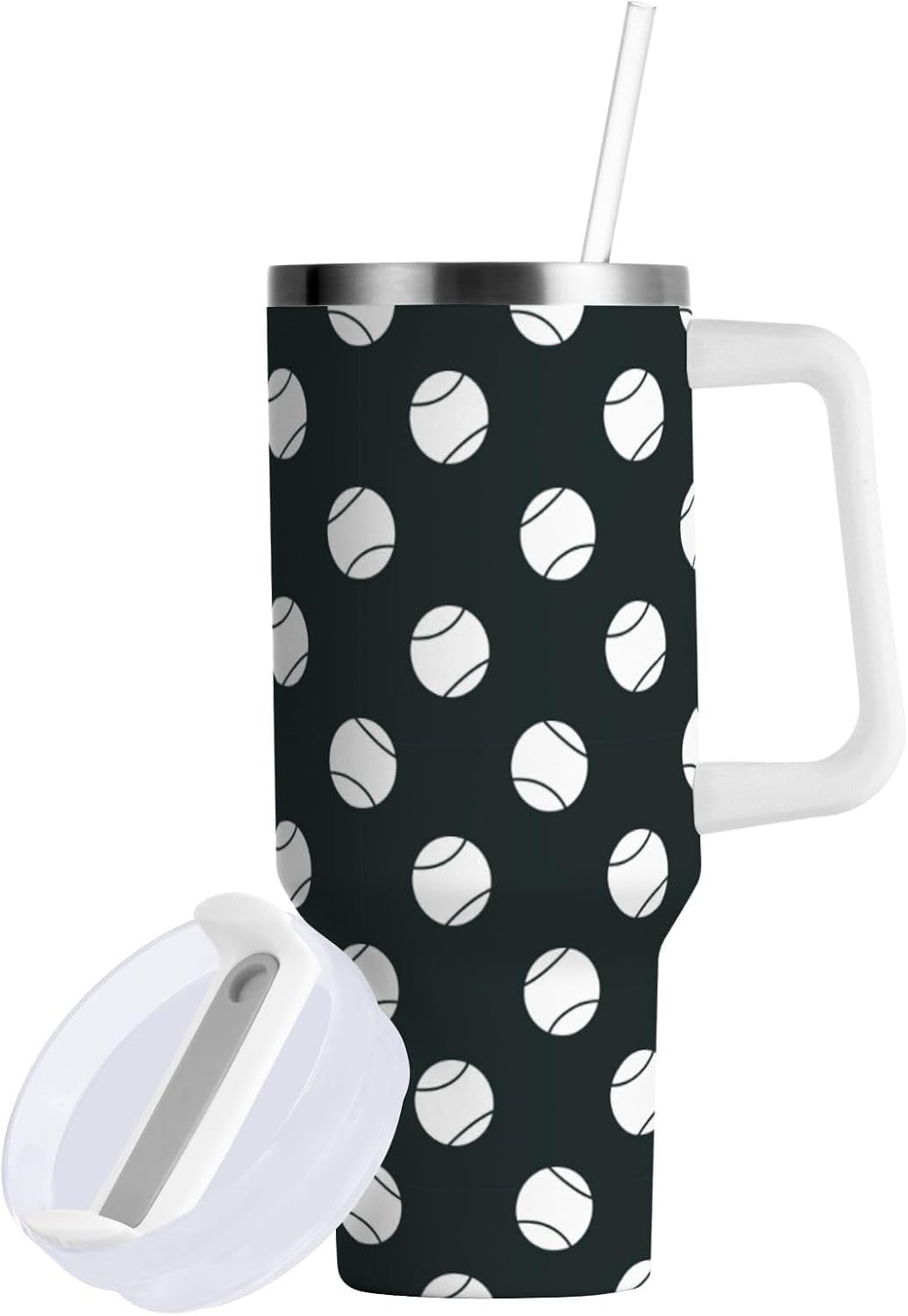 Hand-Drawn Tennis Ball 40oz Tumbler – Stainless Steel Insulated Mug ...