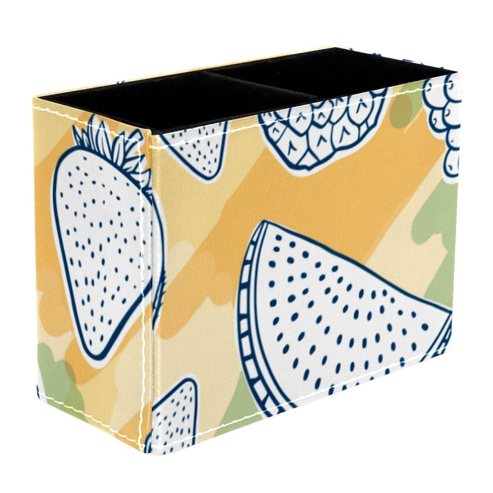 Hand Drawn Tropical Fruits Pattern Pattern Pvc Leather Brush Holder