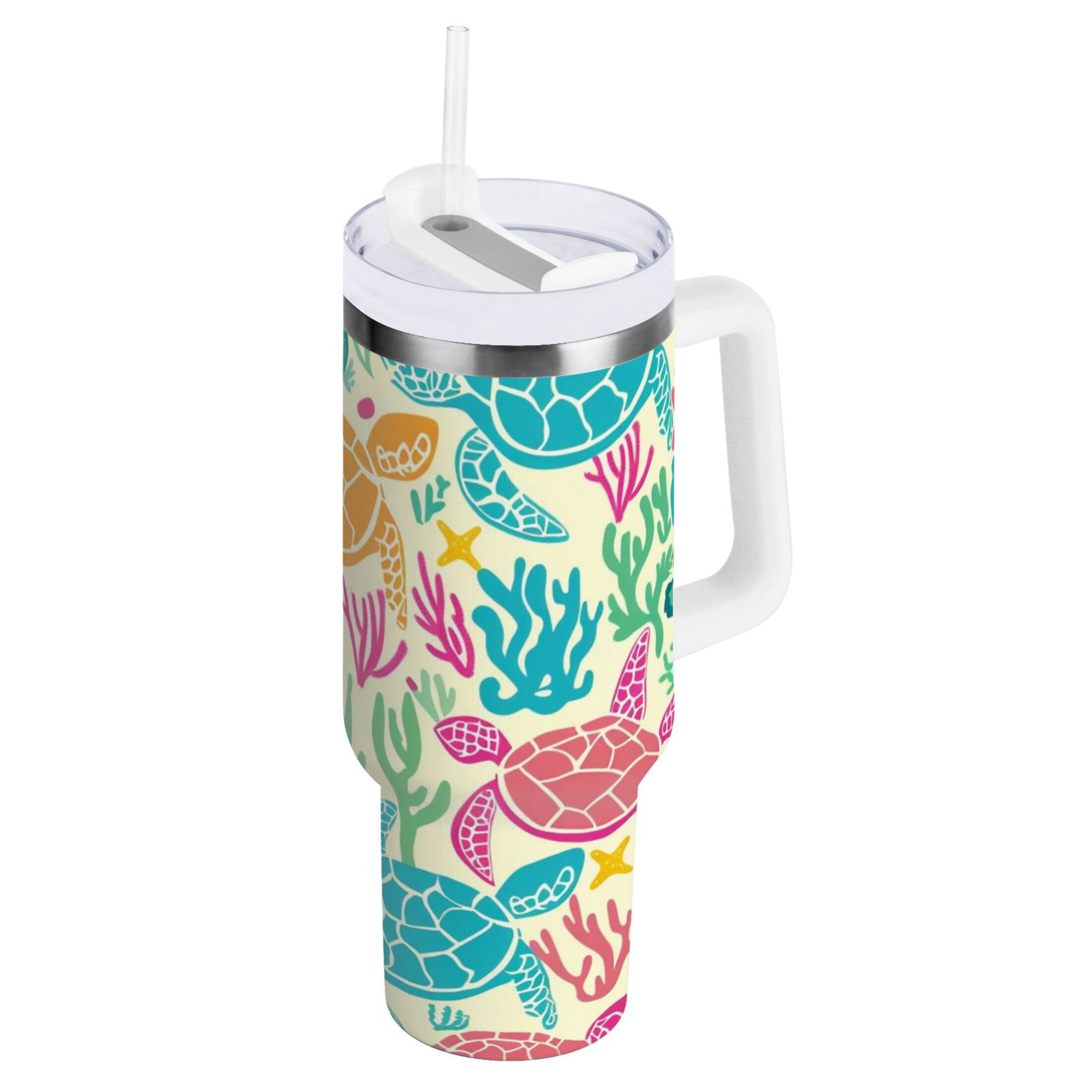 Hand Drawn Turtles 40 oz Tumbler with Handle and Straw Lid Vacuum ...