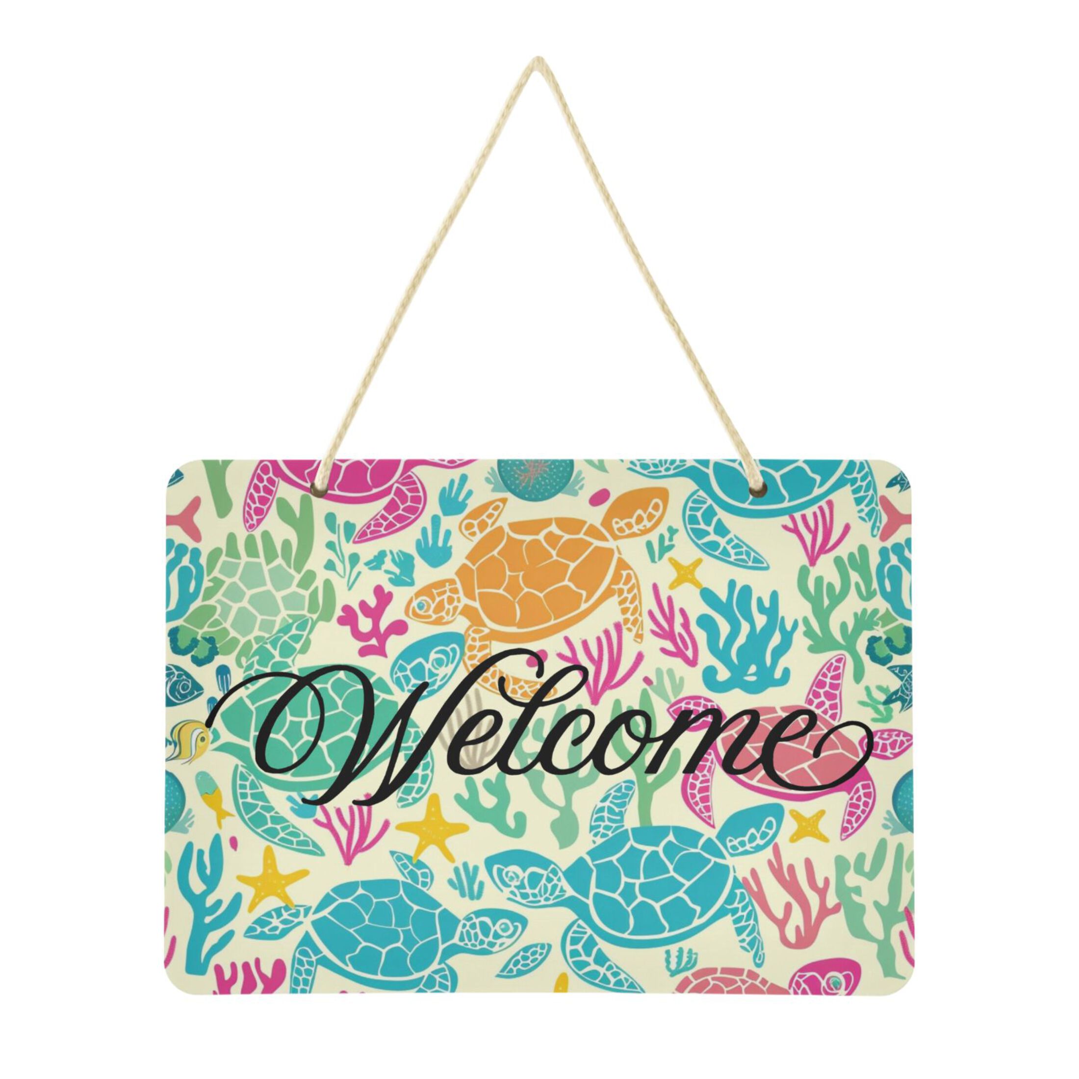 Hand Drawn Turtles Welcome Sign Front Door PVC 14x10 inch Hanger Hello ...