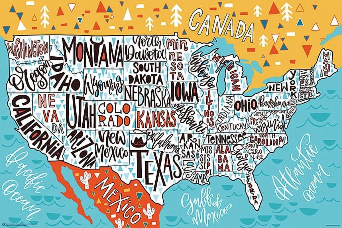 Hand Drawn USA Map Poster 36x24 - Walmart.com