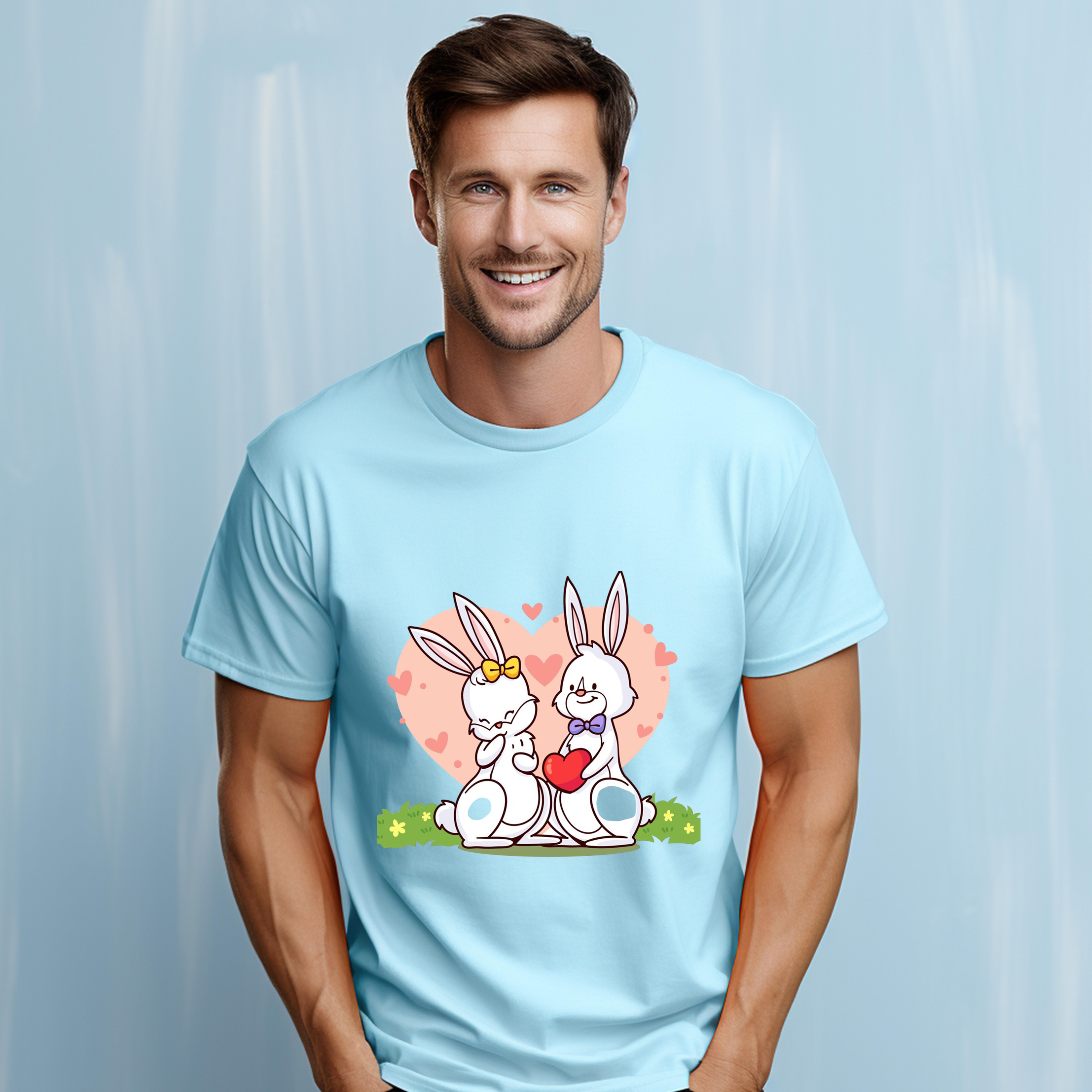 Hand-Drawn Valentine's Day Rabbits Couple T-Shirt Featuring Adorable ...