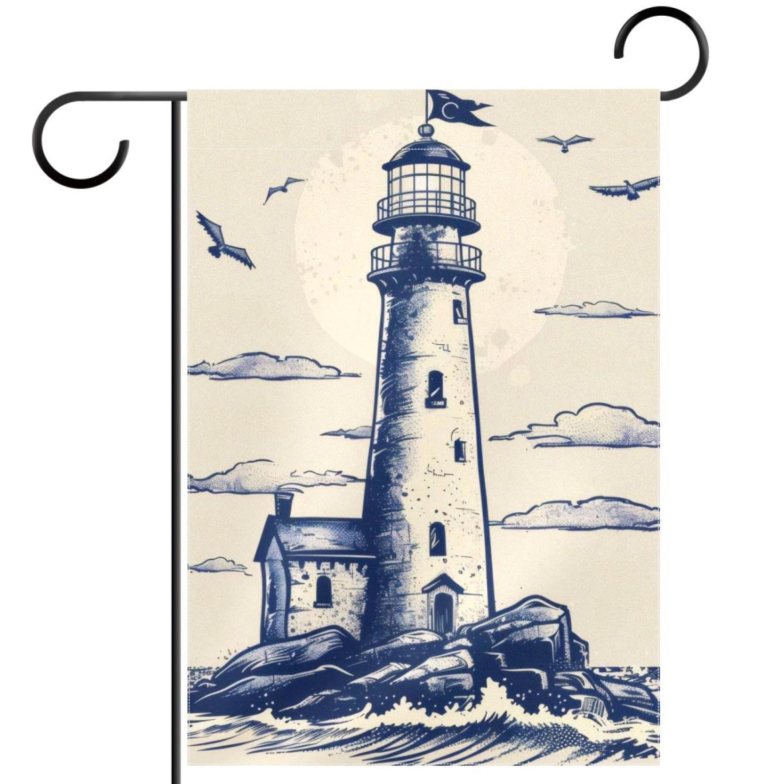 Hand Drawn Vintage Ocean Lighthouse Welcome Garden Flags, 12 x 18 Inch ...