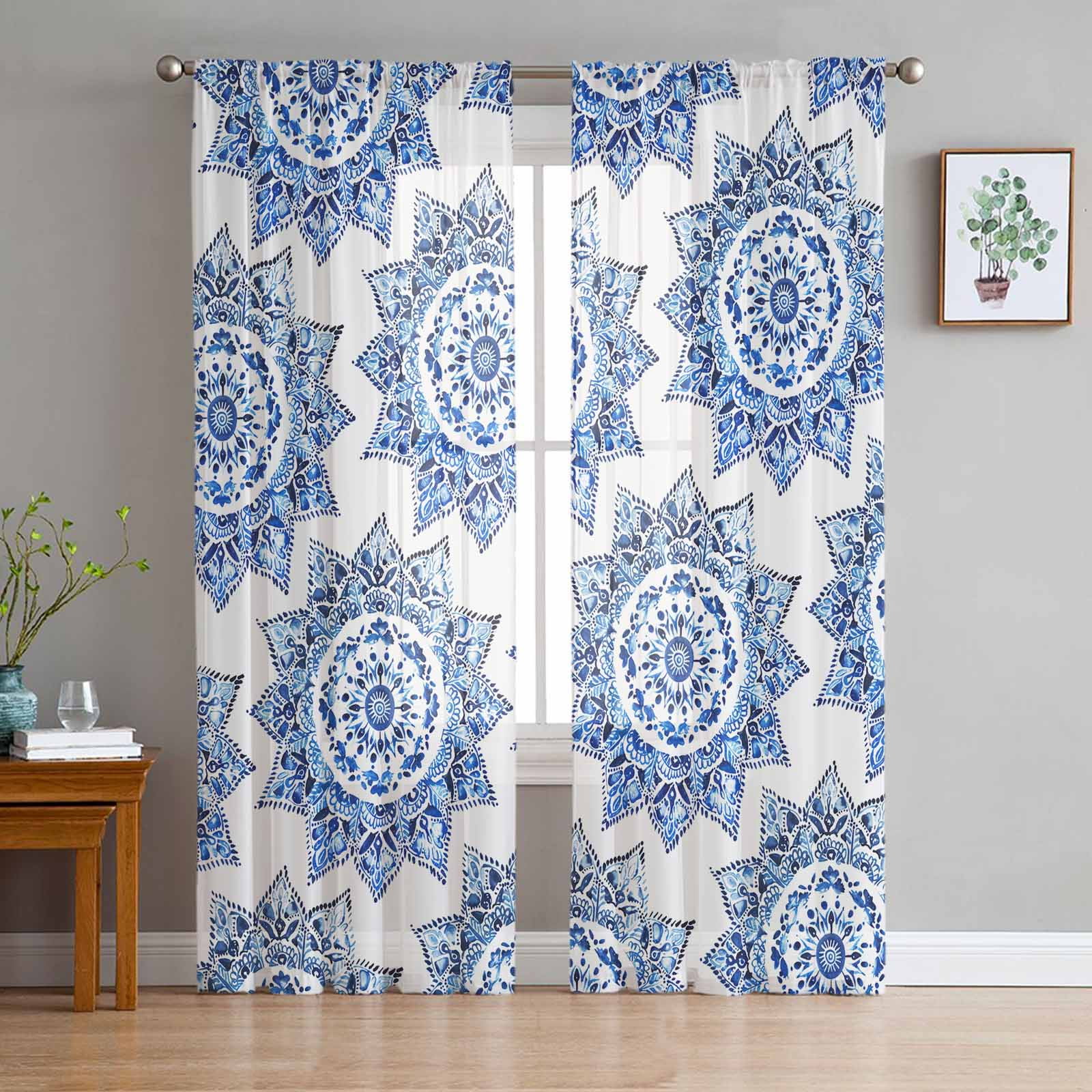 Hand Drawn Watercolor Texture Sheer Curtains for Living Room Modern ...