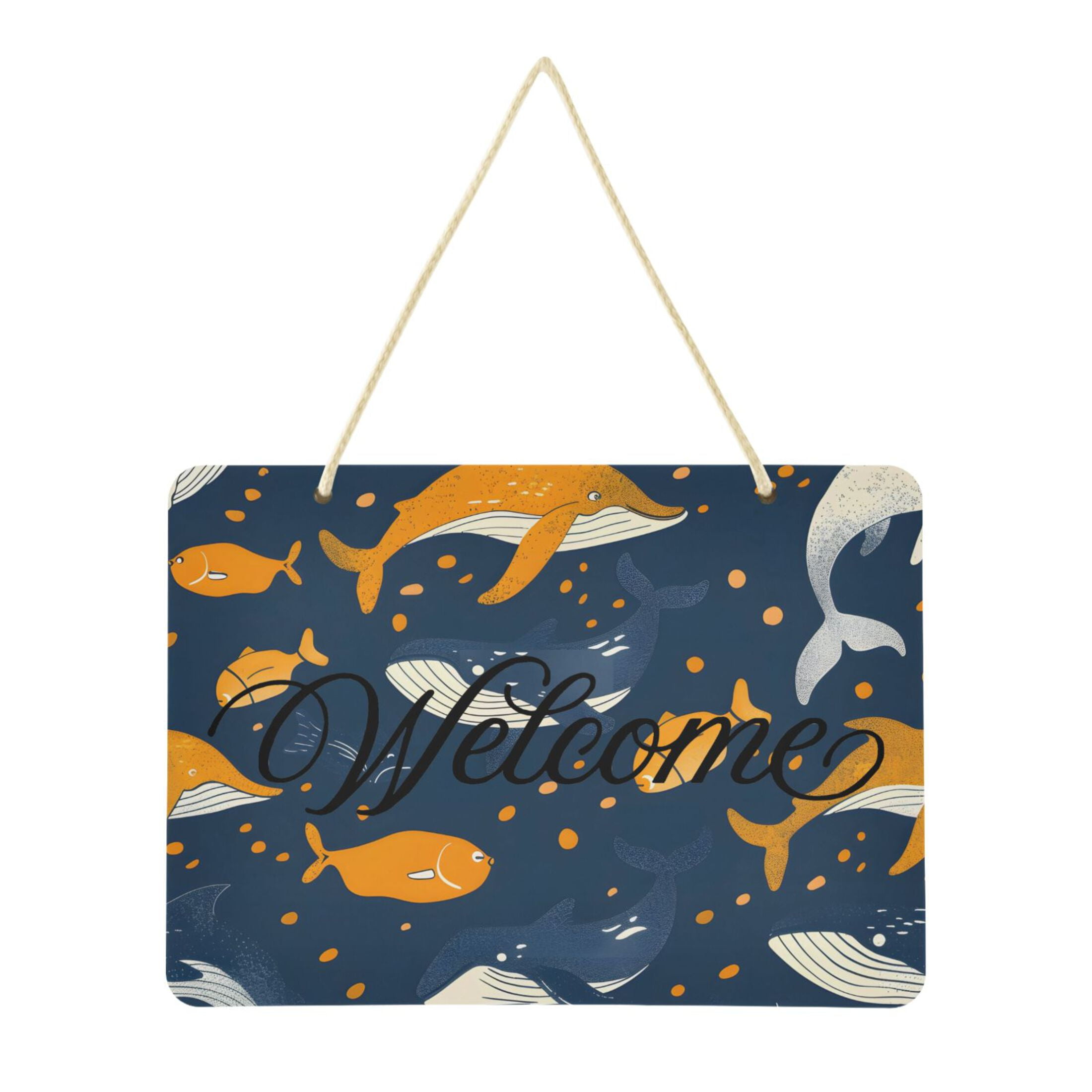 Hand Drawn Whale and Fish Welcome Sign Front Door PVC 14x10 inch Hanger ...