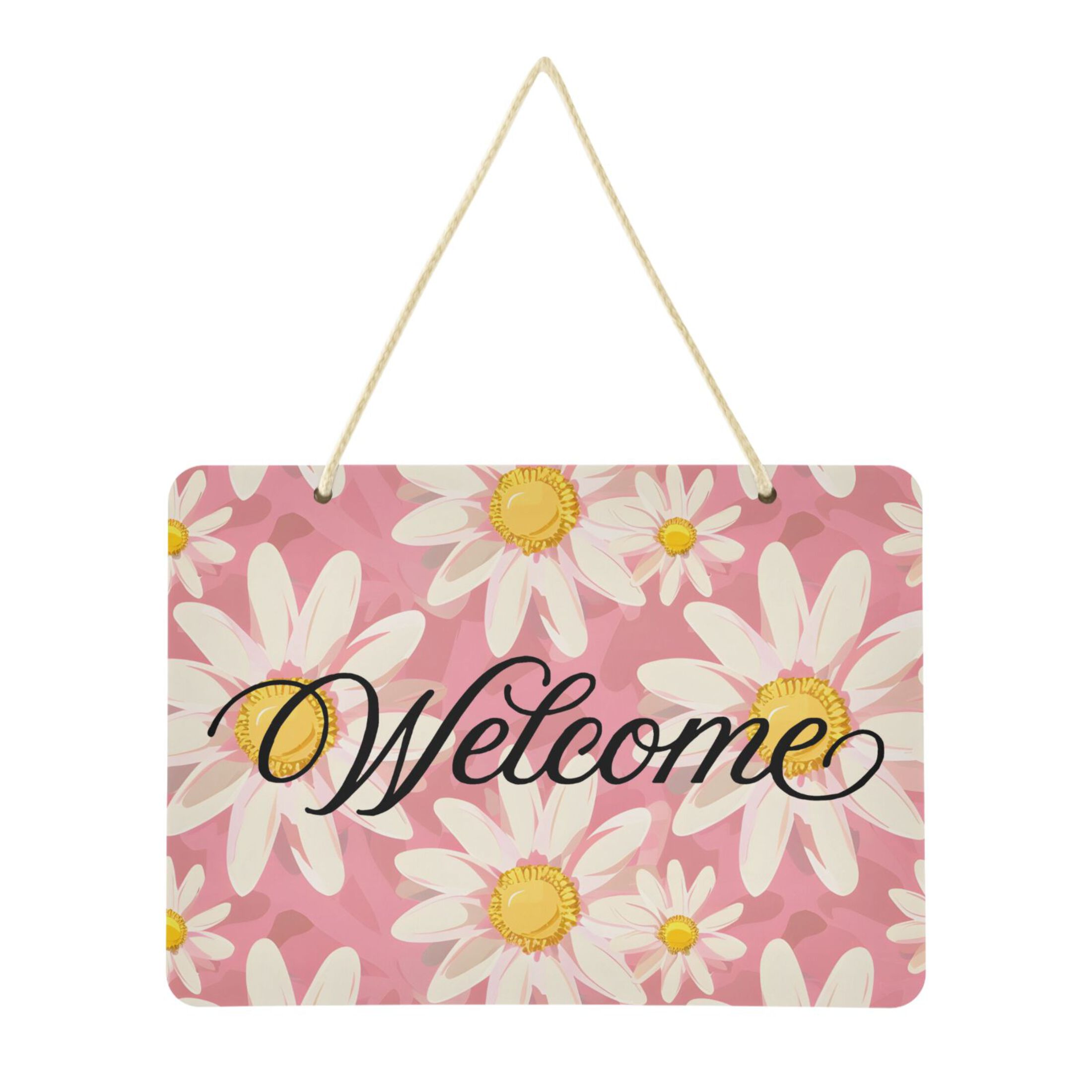 Hand Drawn White Daisy Welcome Sign Front Door PVC 14x10 inch Hanger ...