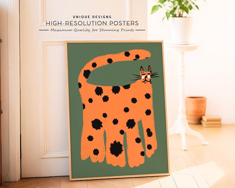 Hand-Drawn Wildcat Poster Printable - Colorful Animal Art, Bold Design ...