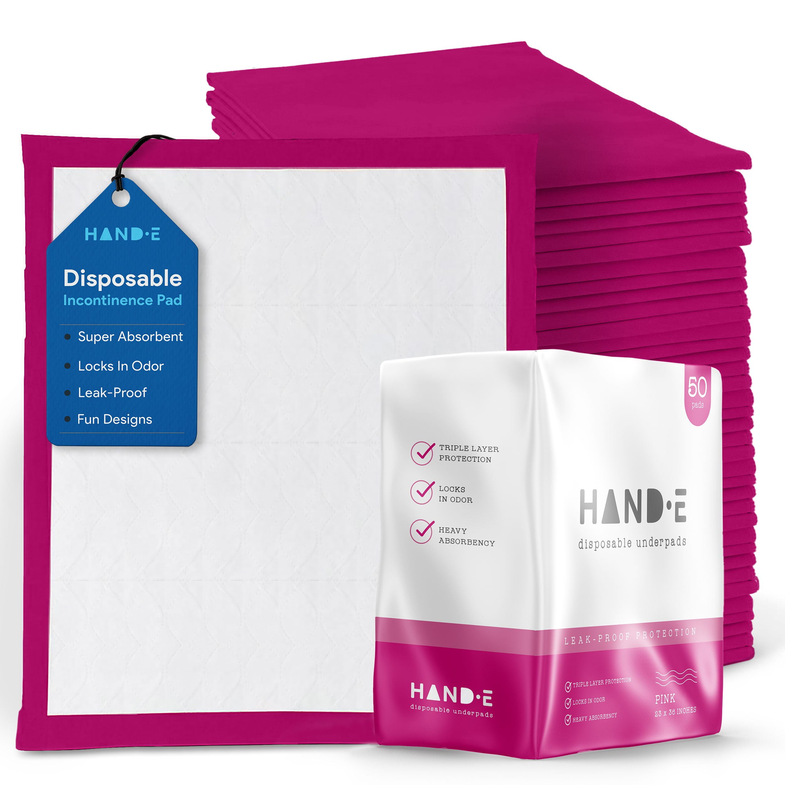 Hand-E Disposable Bed Pads - Triple Layer, Heavy Absorbent Underpads ...