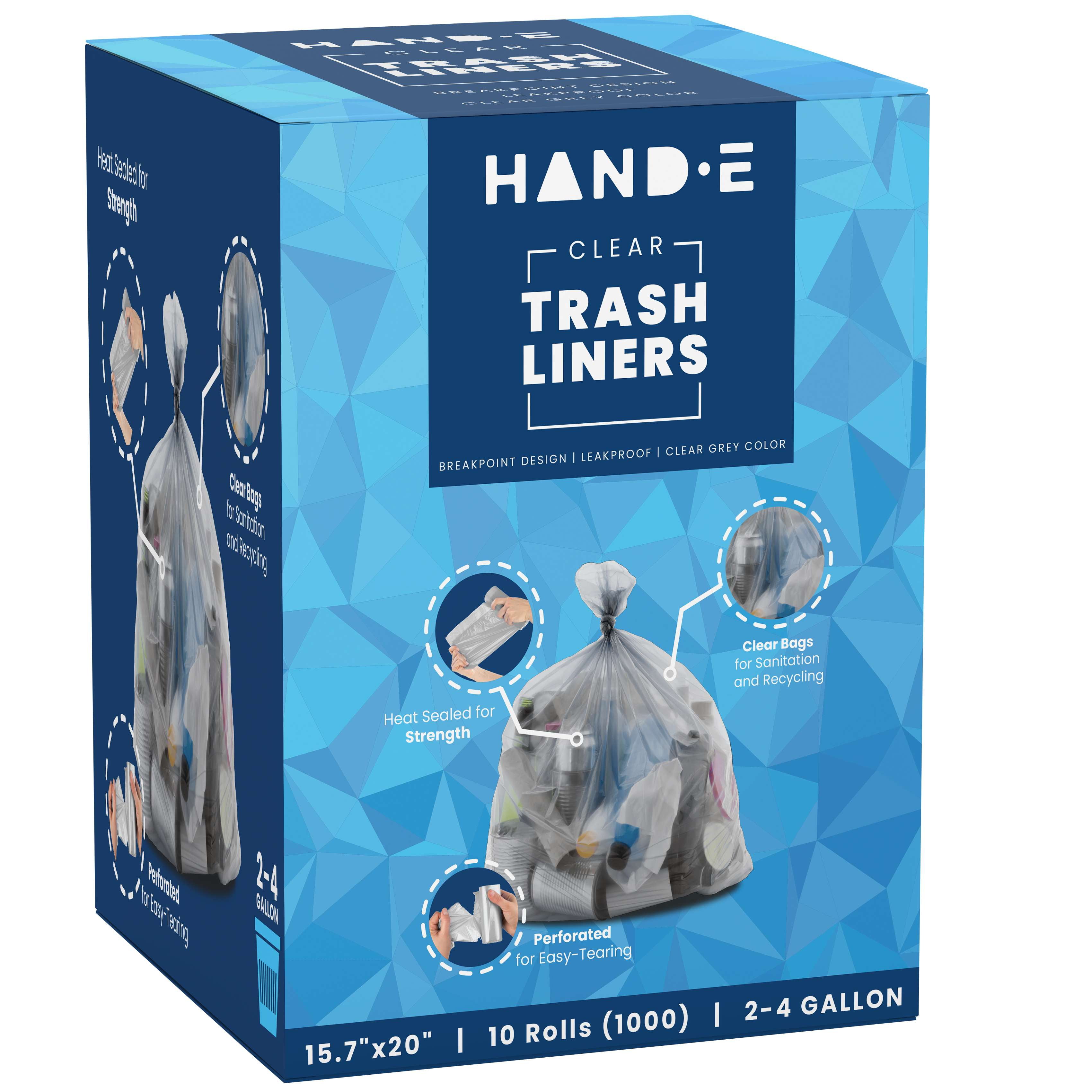 Hand-E Transparent Gray Small Tear-Proof Trash Can Liners, 1000 Count ...