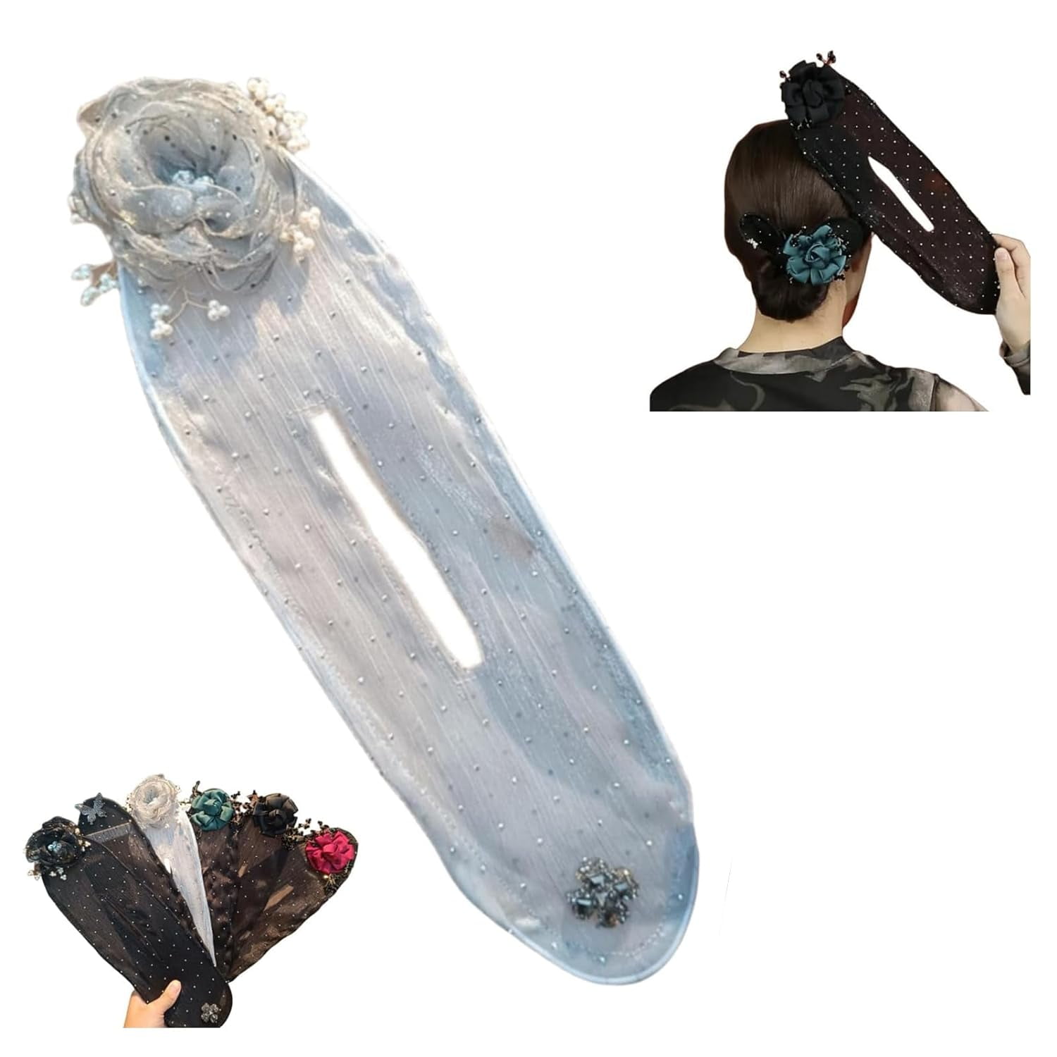 Hand Embroidered Flowers Deft Bun,Deft Bun Hair Twister,Ball Hair Clip ...