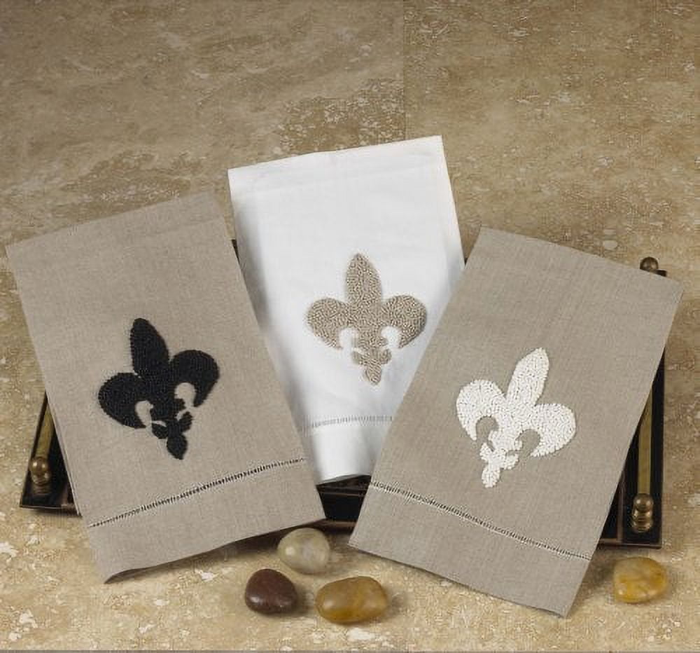 Hand Embroidered and Hemstitched Fleur-De-Lis Guest Towel. 4 Pieces ...
