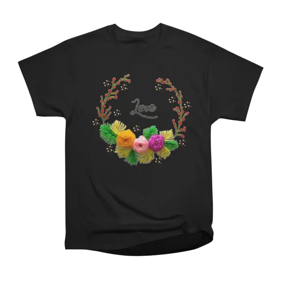 Hand Embroidery Ribbon Flower Wreath Love Edit T-Shirt Tee Gift For Him ...