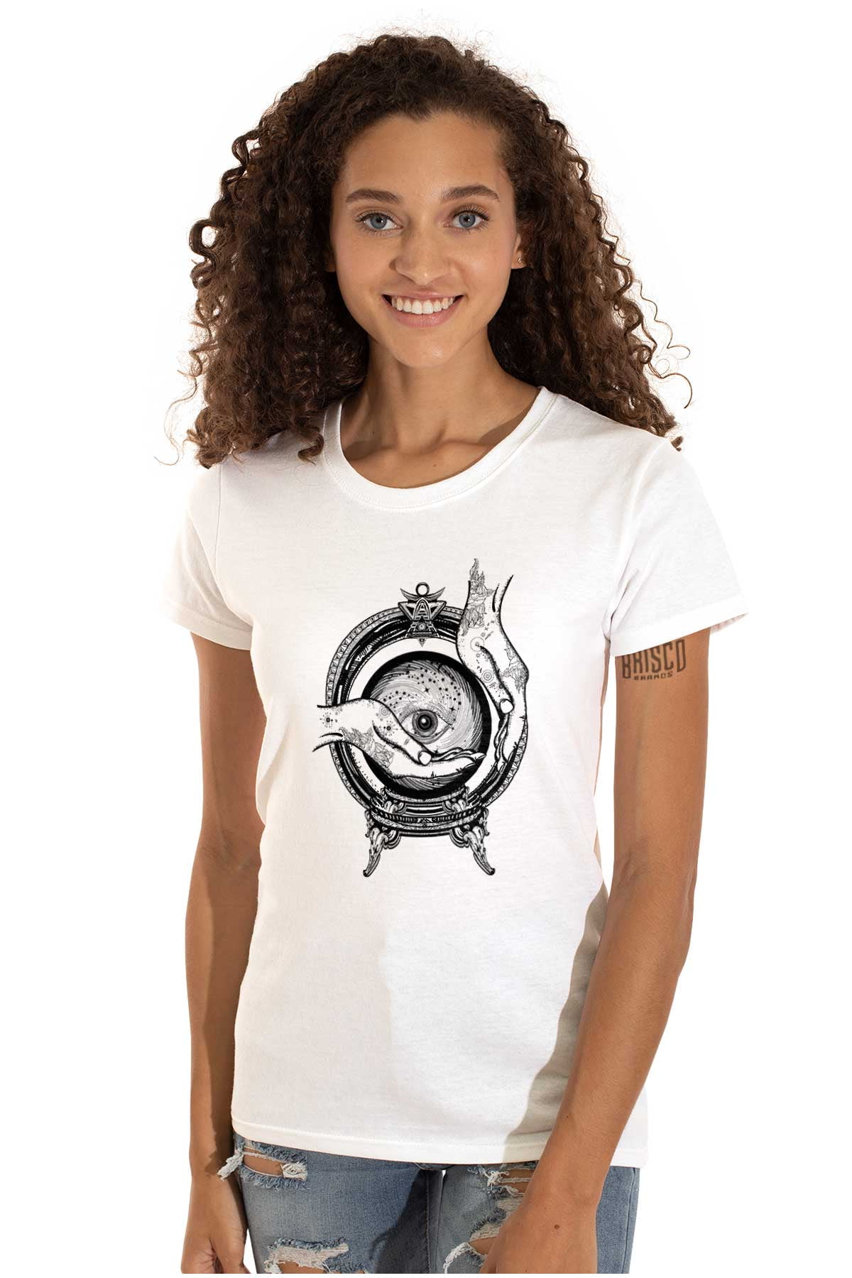 Hand Eye Crystal Ball Futuristic Spirit Womens Slim Fit Graphic Tee ...