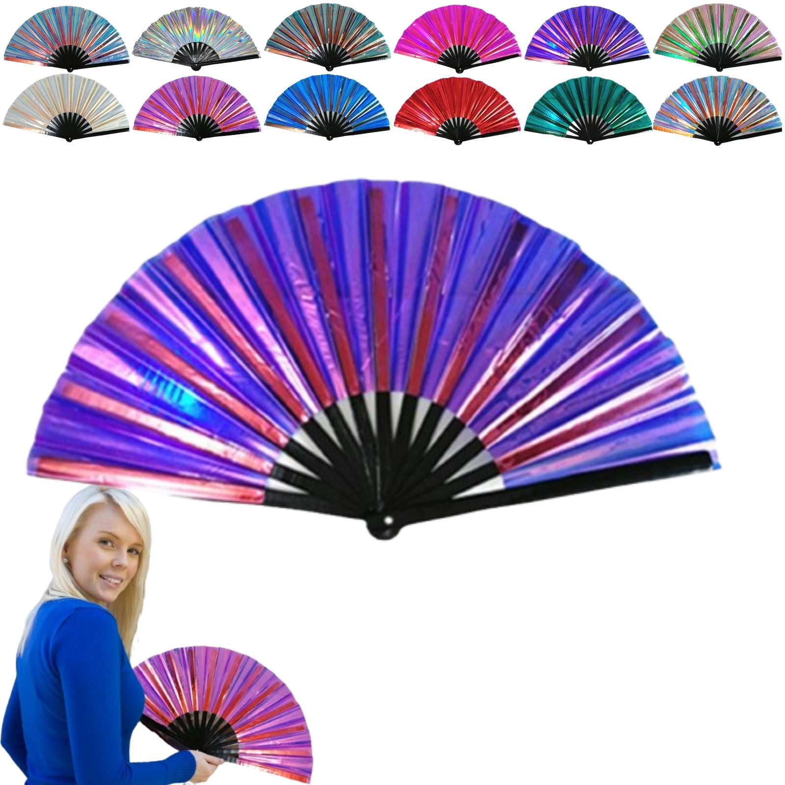 Hand Fan Foldable, Retro Holographic Fabric Fans, Craft Holding Fans ...