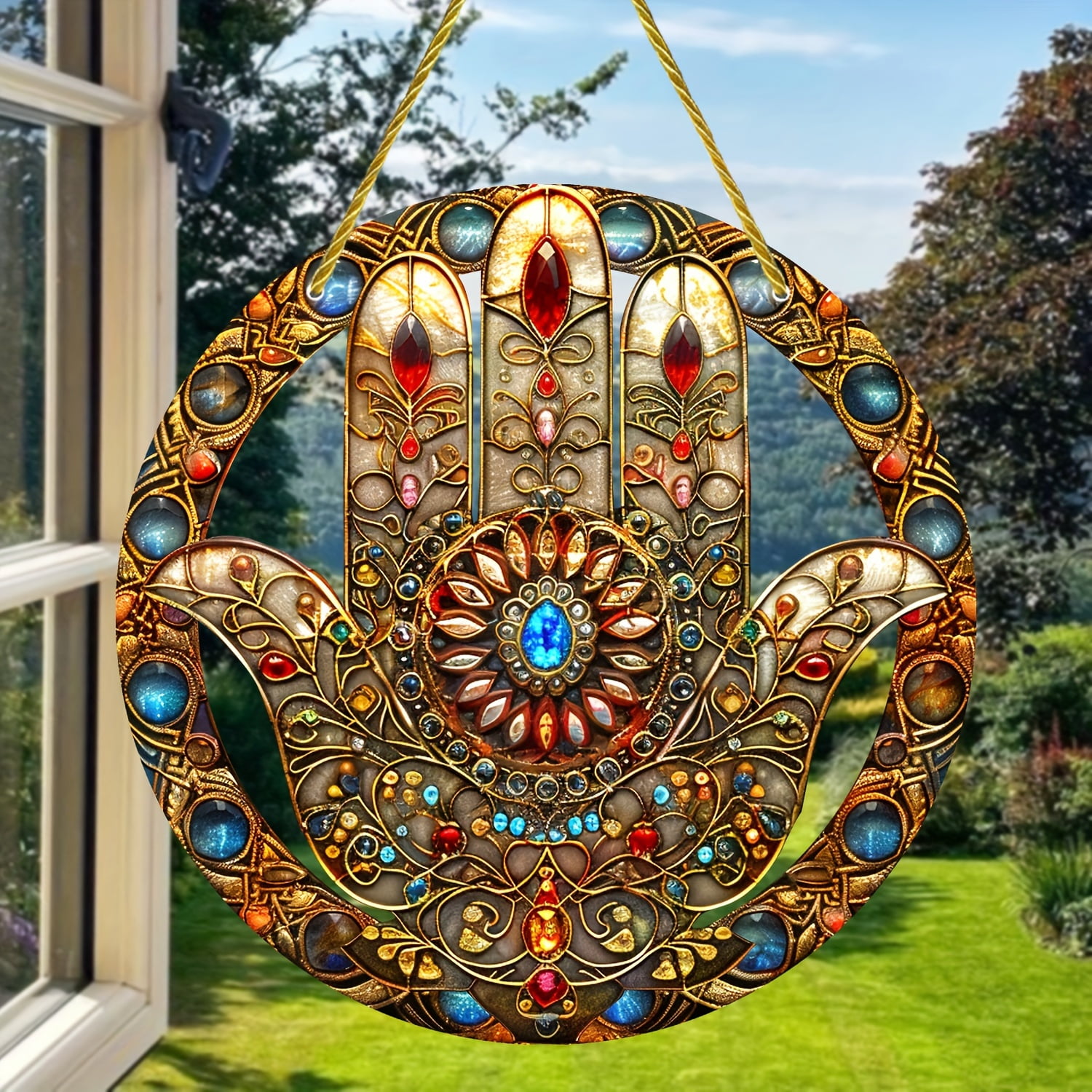 Hand of Fatima Suncatcher - Boho Acrylic Wall Hanging Decor, Religious ...