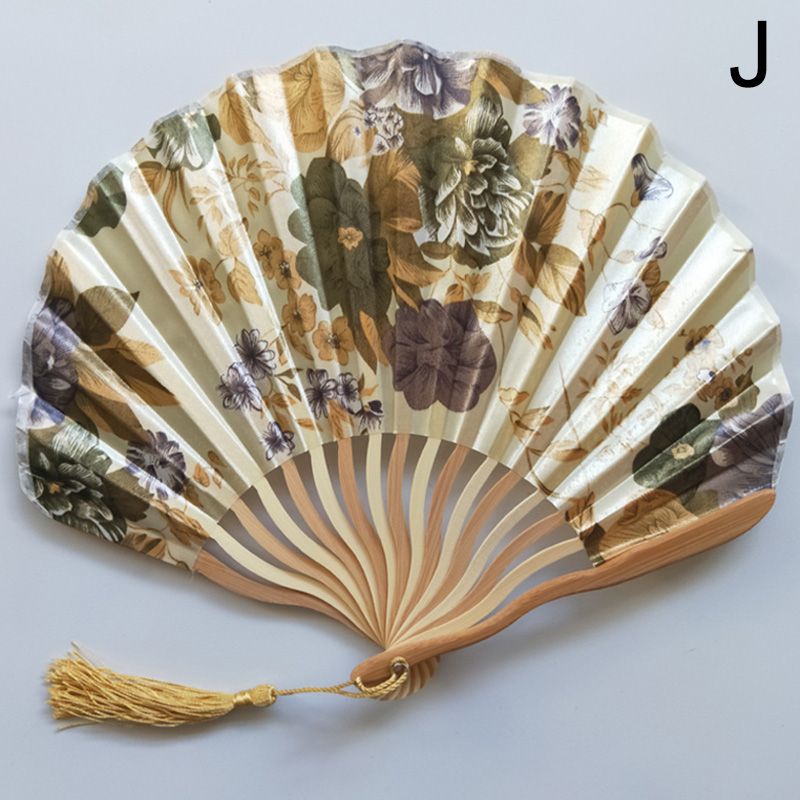 Hand Fold Fan Vintage Style Bamboo Wood Silk Flower Japanese Chinese ...