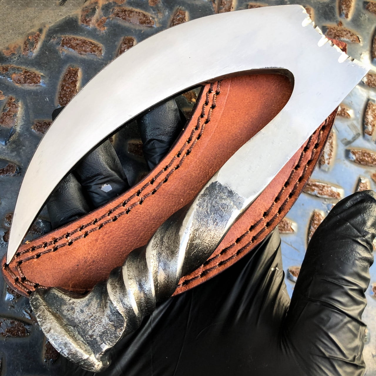 Hand Forged Railroad Spike Carbon Hunting Hook Knife Fixed Curve Blade ...