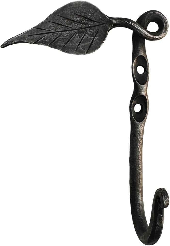 Hand Forged Wall Mounted Leaf Hook Wrought Iron Handmade Metal Rustic ...