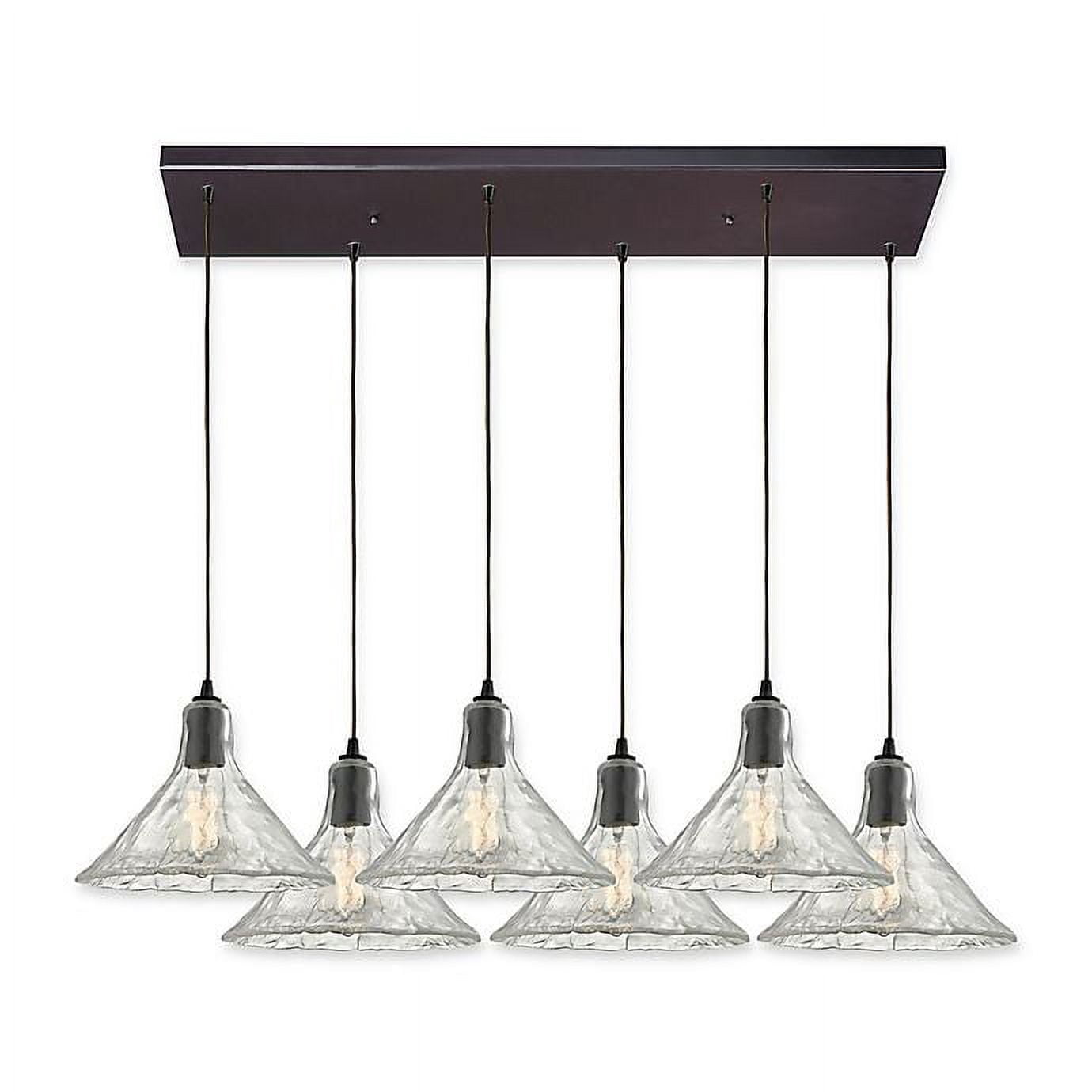 Hand Formed Glass 6-Light Rectangular Pendant Fixture in Oiled Bronze ...