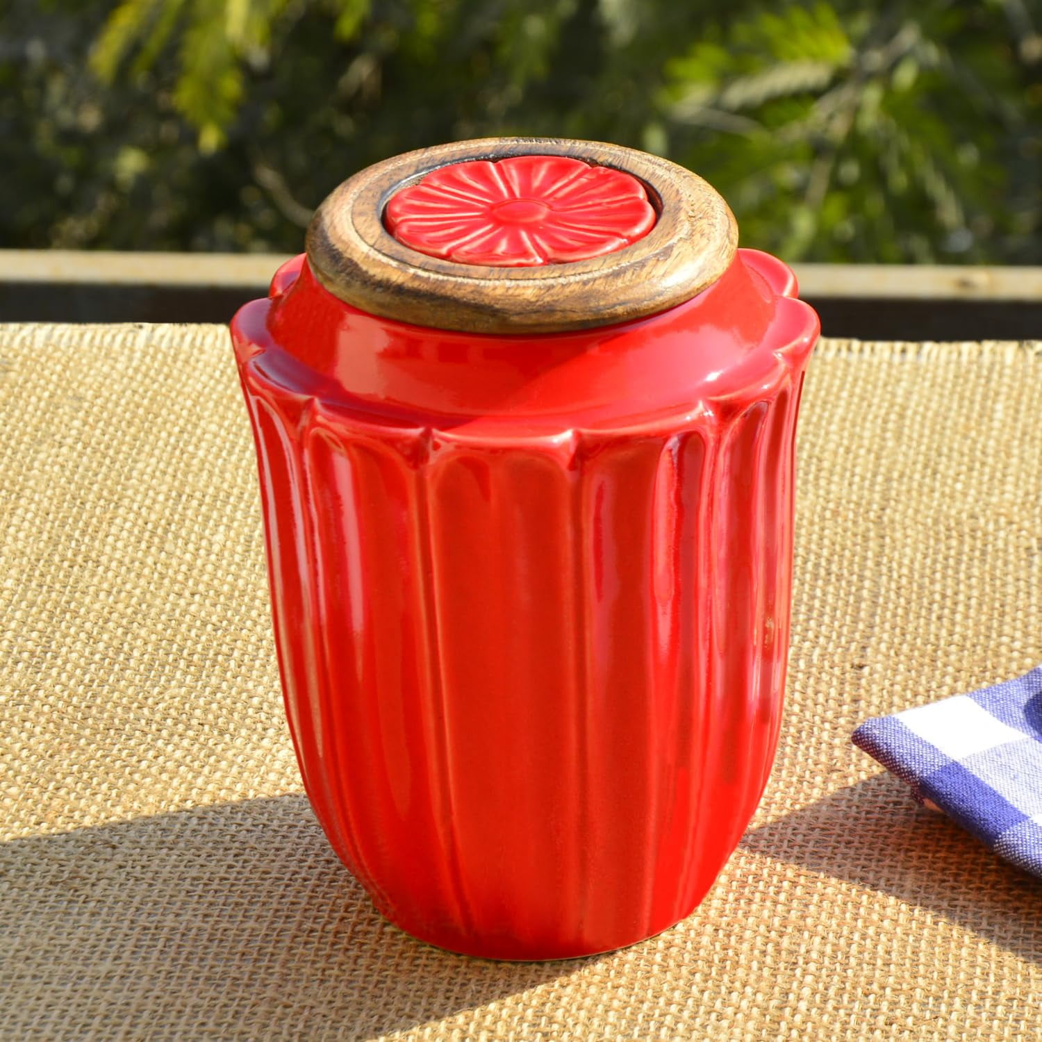 Hand Glazed Multi Utility Storage Airtight Ceramic Jar With Wooden Lid ...