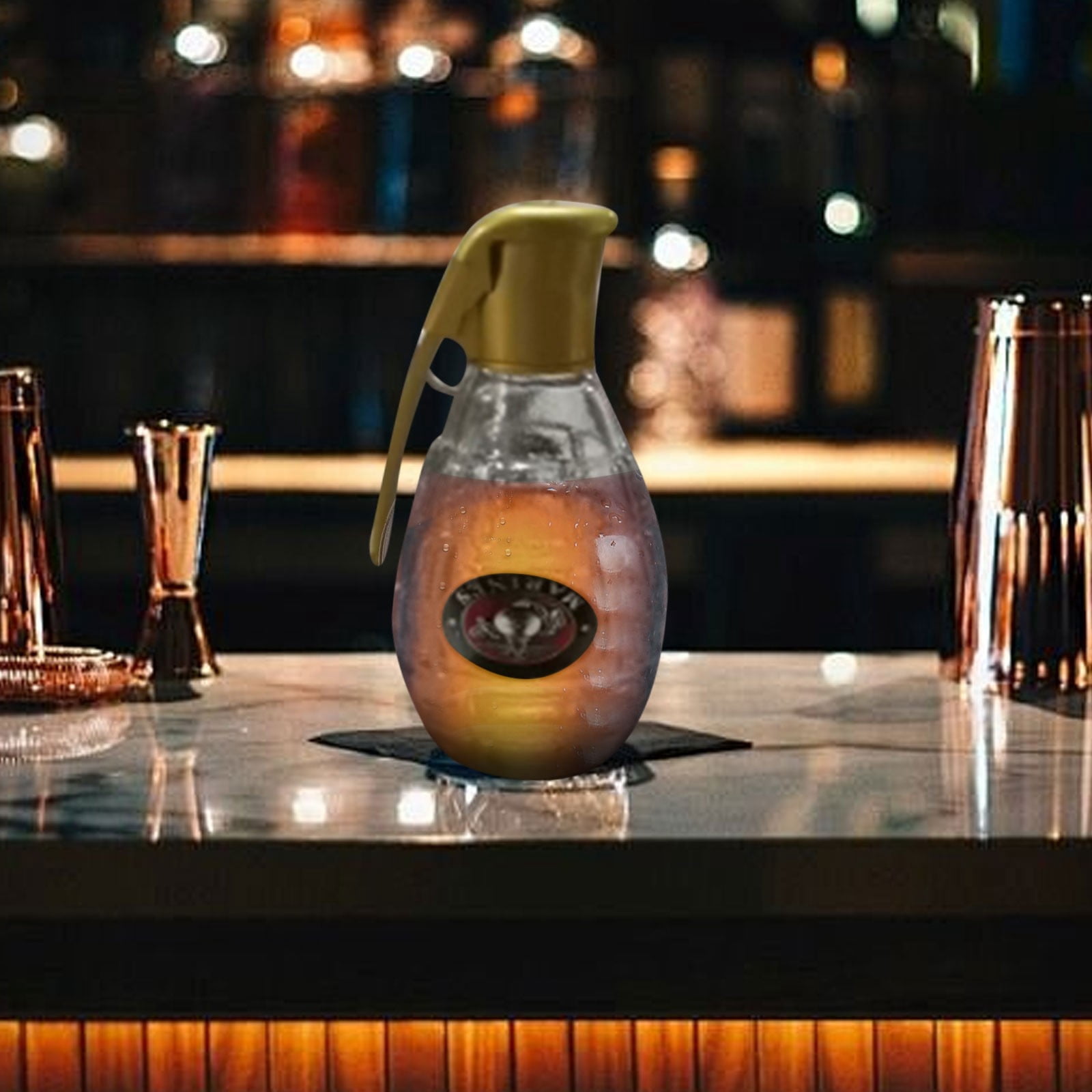 Hand Grenade Whiskey Bottle, Engraved Hand-Grenade Shape Glass Leak ...