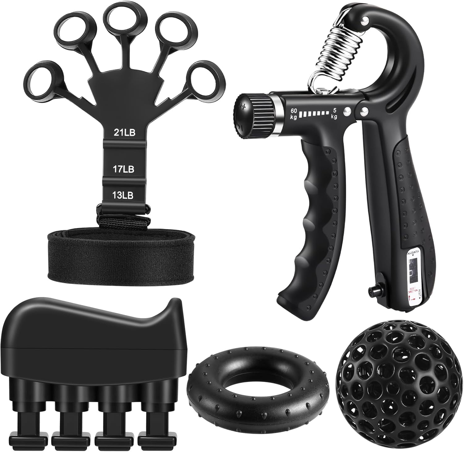 Hand Grip Strengthener Workout Kit 5 with Adjustable Tension Finger ...