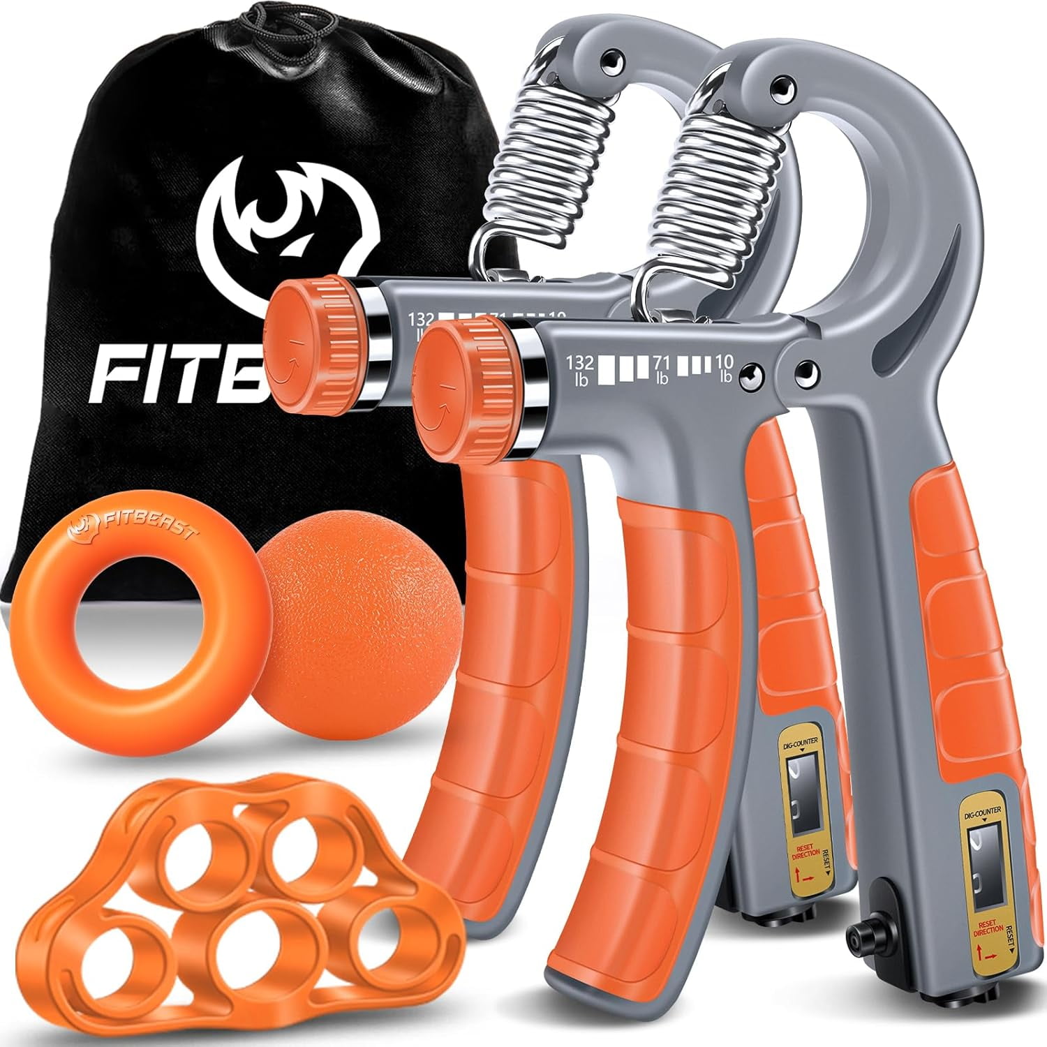 Hand Grip Strengthener Workout Kit (5 Pack), 2 Forearm Grip Adjustable ...