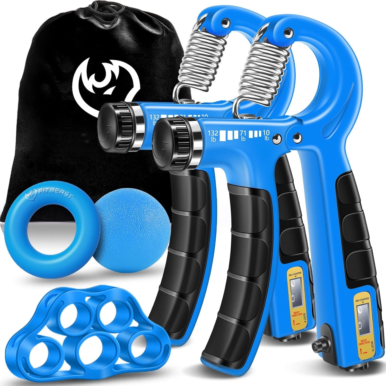 Hand Grip Strengthener Workout Kit (5 Pack), 2 Forearm Grip Adjustable ...