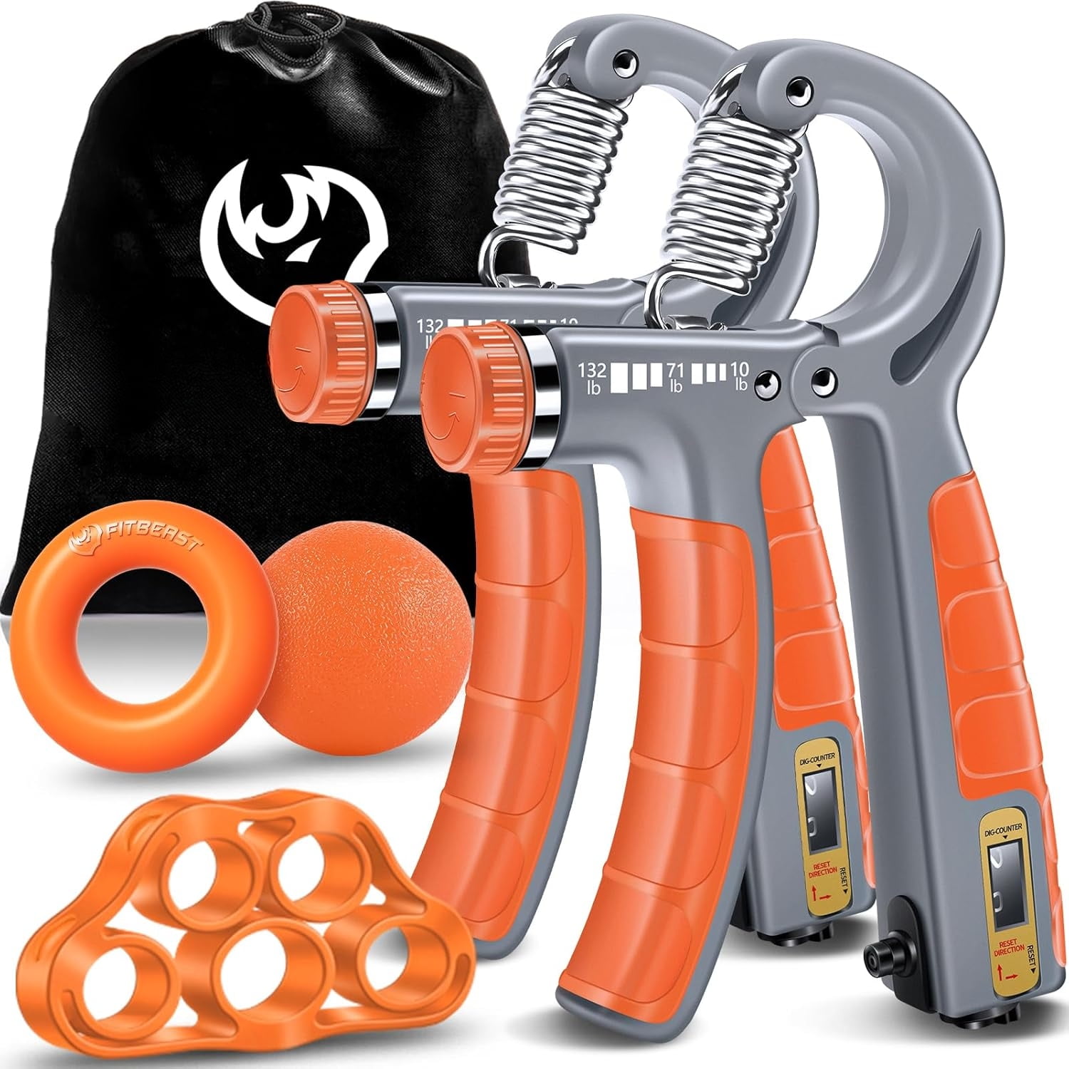 Hand Grip Strengthener Workout Kit (5 Pack), 2 Forearm Grip Adjustable ...