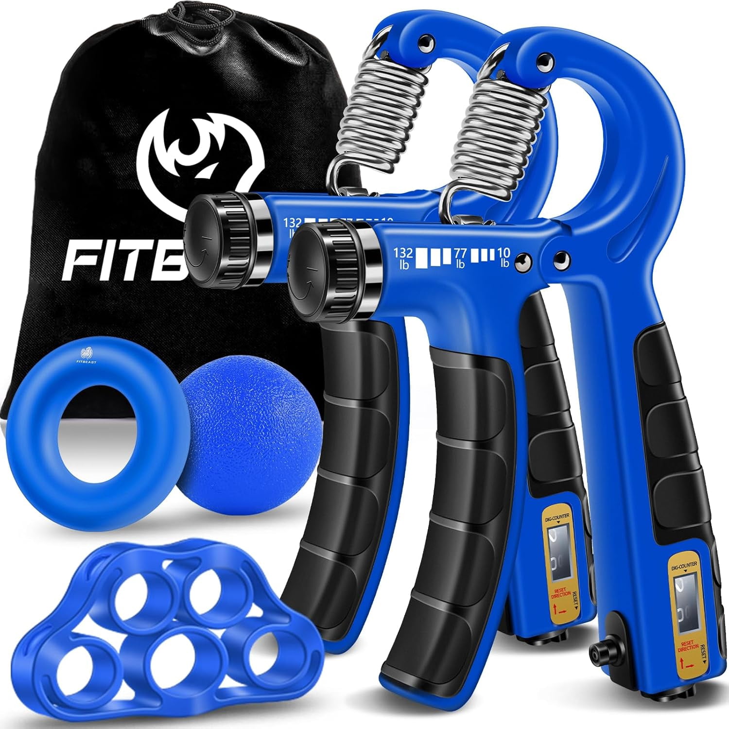 Hand Grip Strengthener Workout Kit (5 Pack), 2 Forearm Grip Adjustable ...