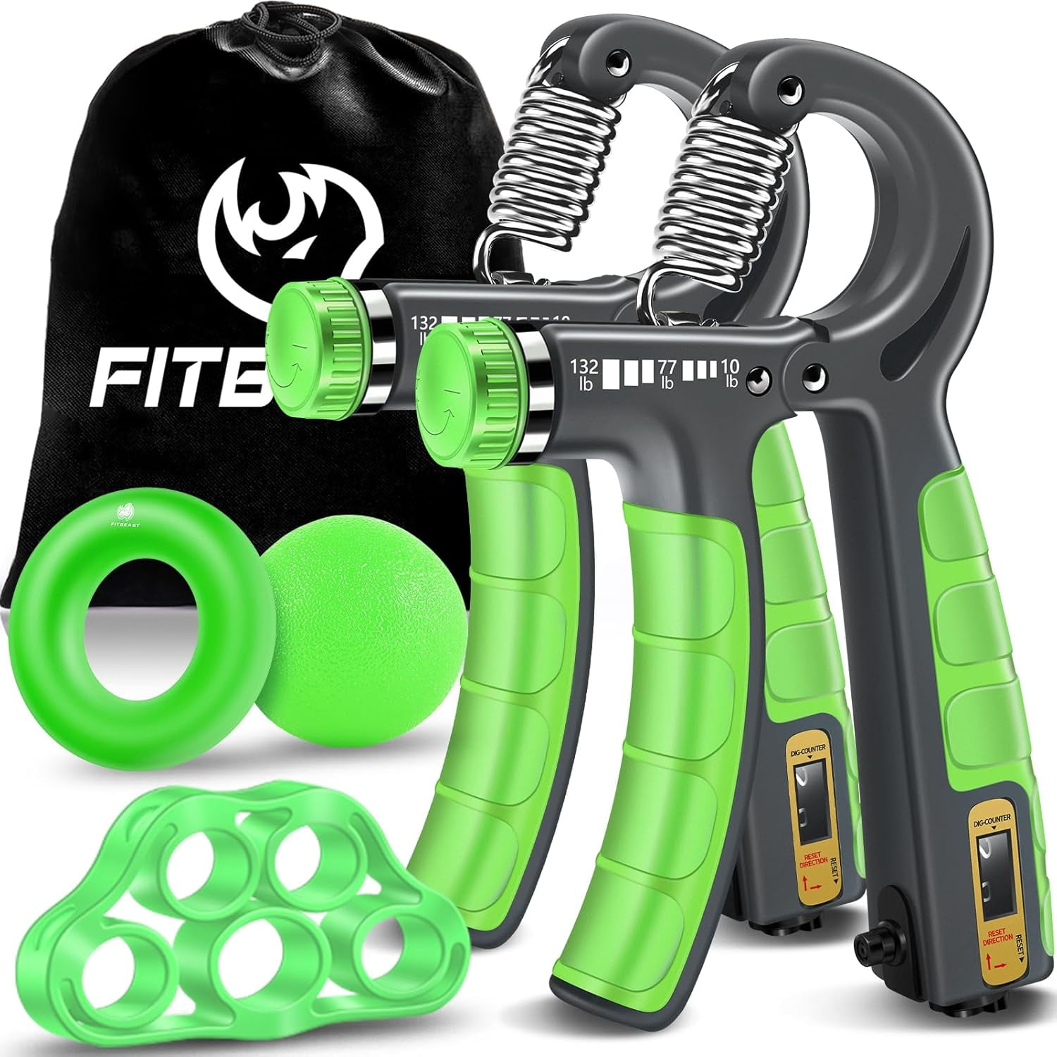 Hand Grip Strengthener Workout Kit (5 Pack), 2 Forearm Grip Adjustable ...
