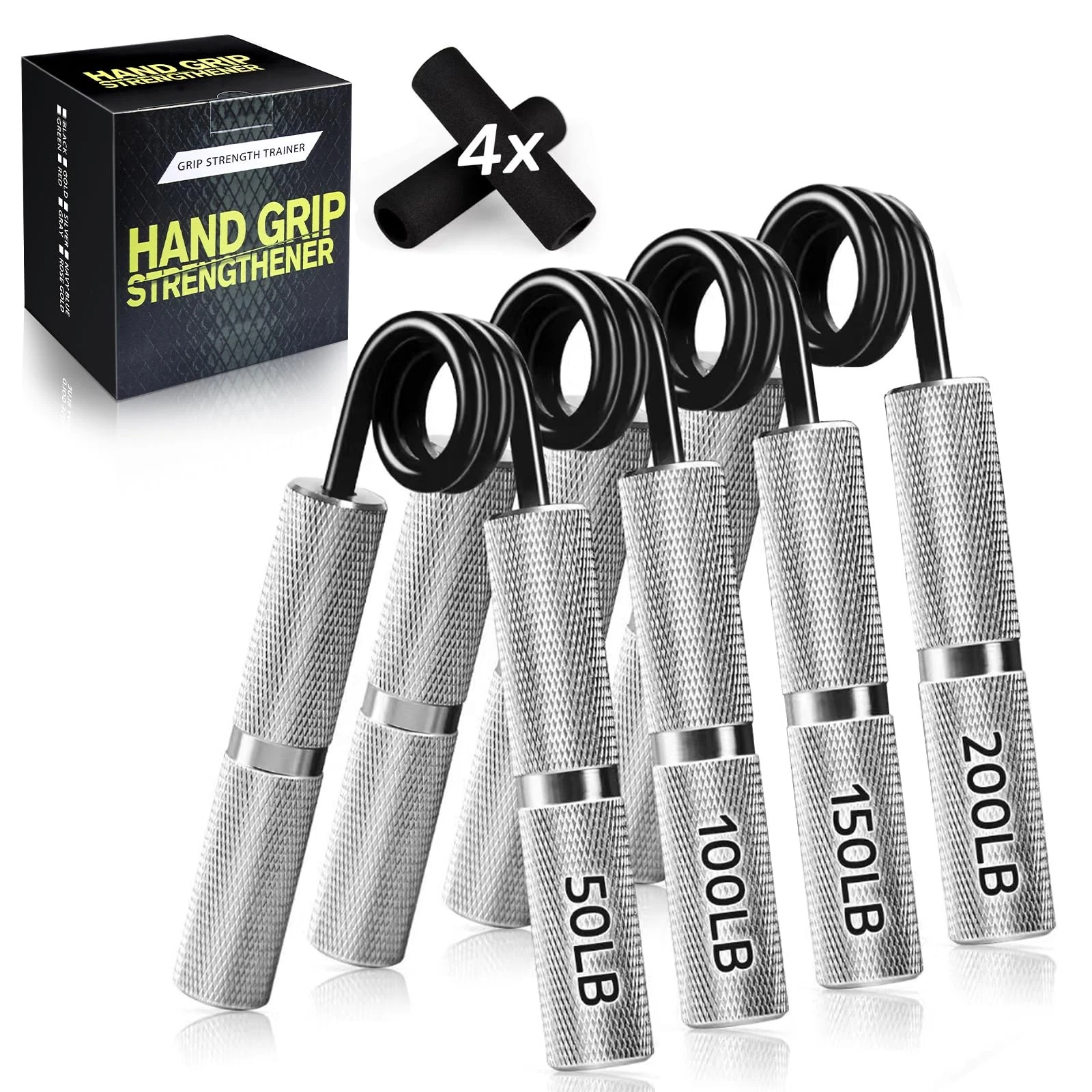 Hand Gripper Strengthener Set 4pcs (50lb+100lb+150lb+200lb) - Metal ...
