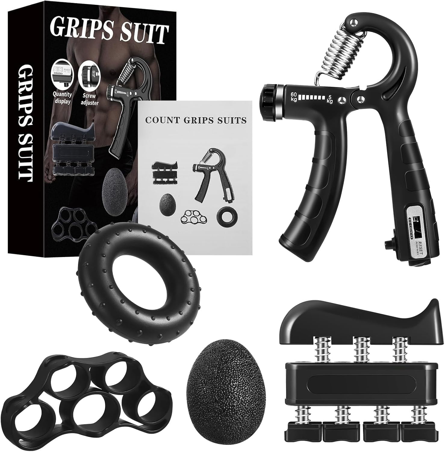 Unbranded 5-Piece Adjustable Hand Strengtheners, Grip Trainers Black ...